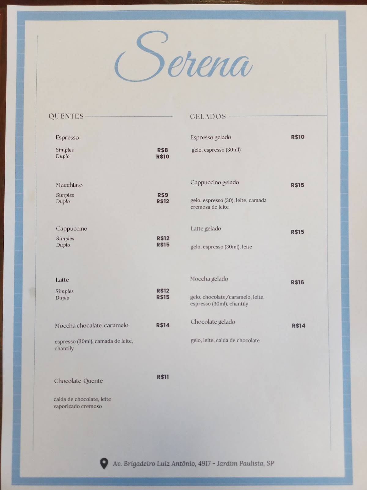 Menu em Serena Cafeteria, São Paulo