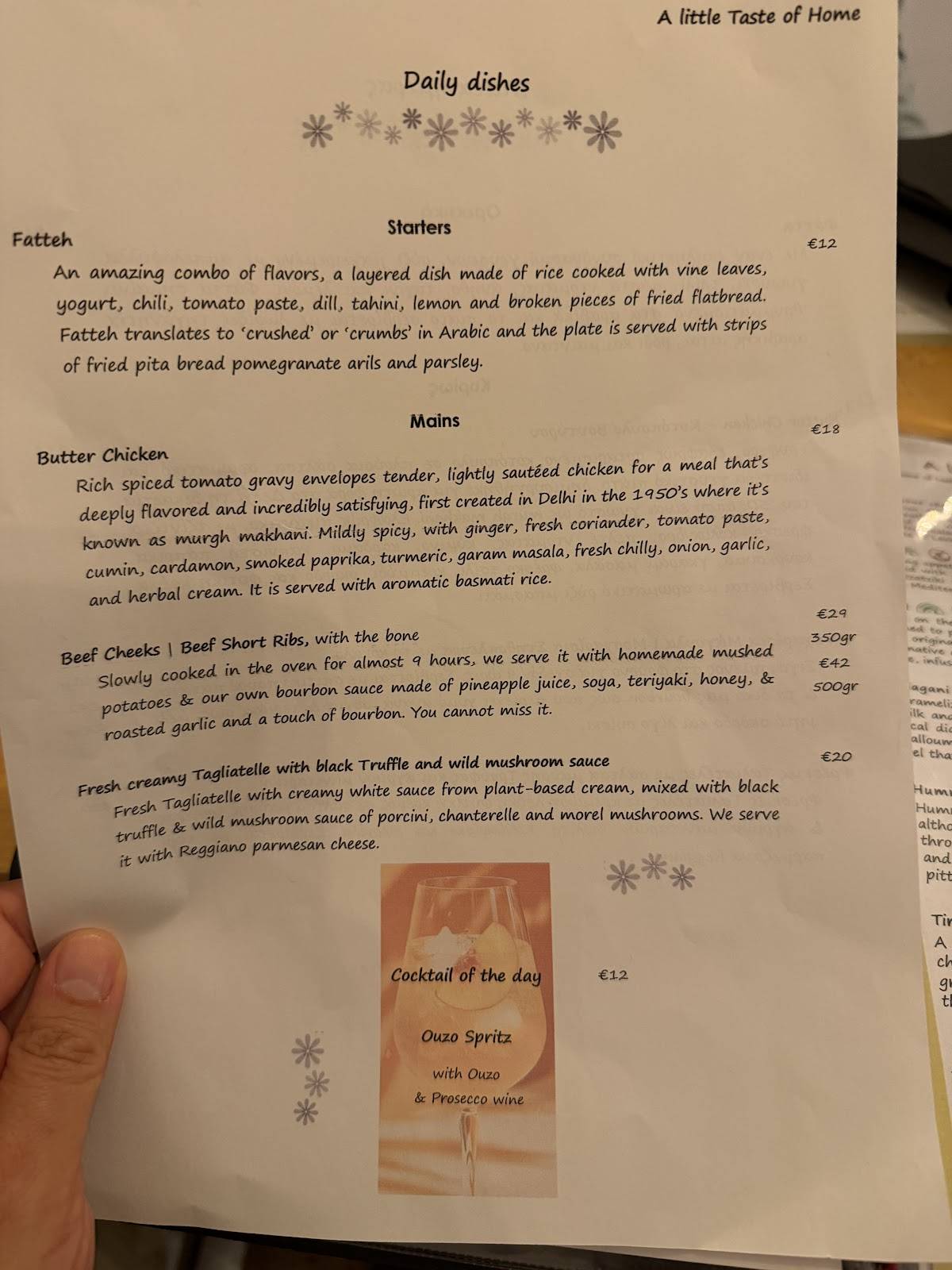 Menu at A Little Taste of Home Restaurant, Athens