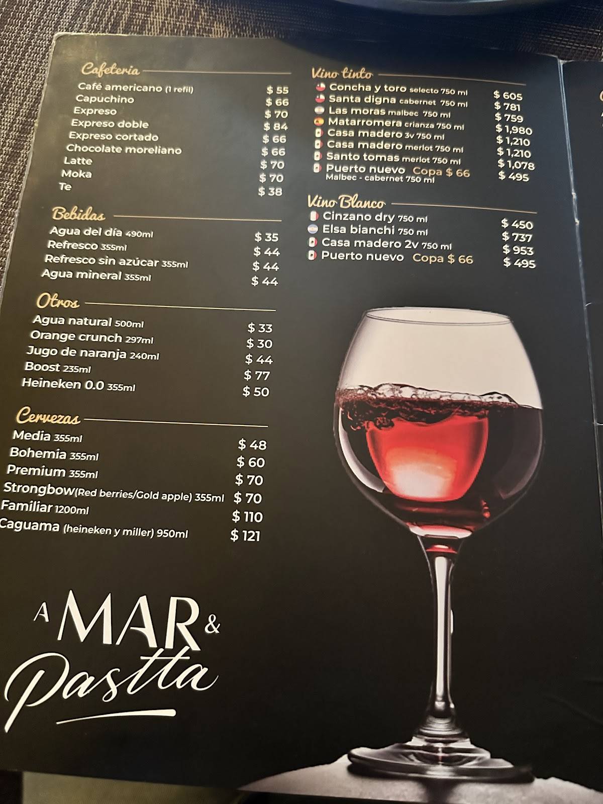 Menu at A Mar y Pasta restaurant, Morelia