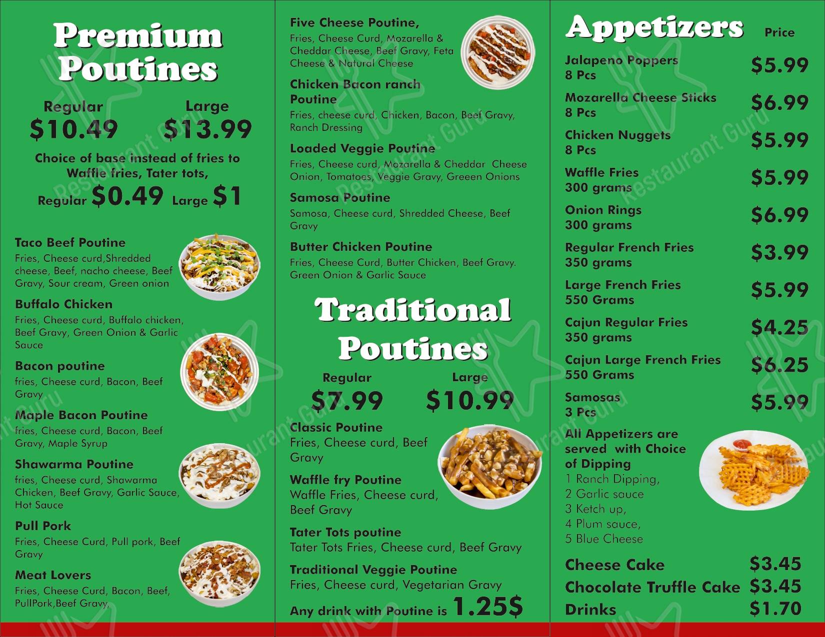 Menu au A1 poutine and wings restaurant, Hamilton
