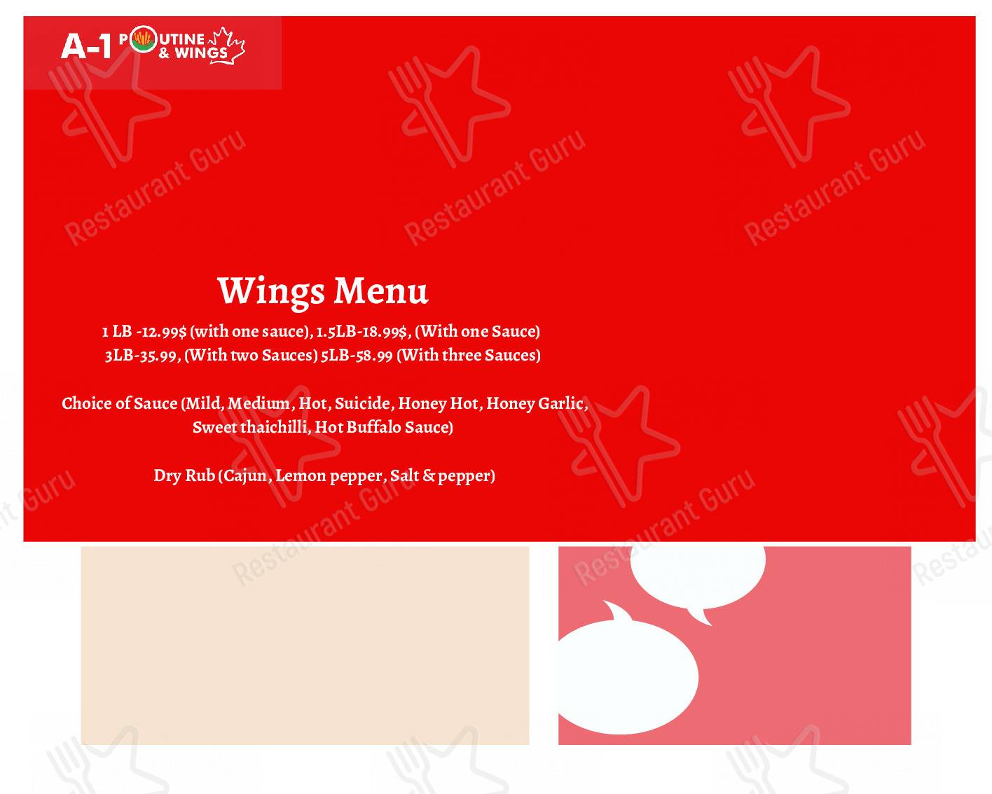 Carta del restaurante A1 poutine and wings, Hamilton