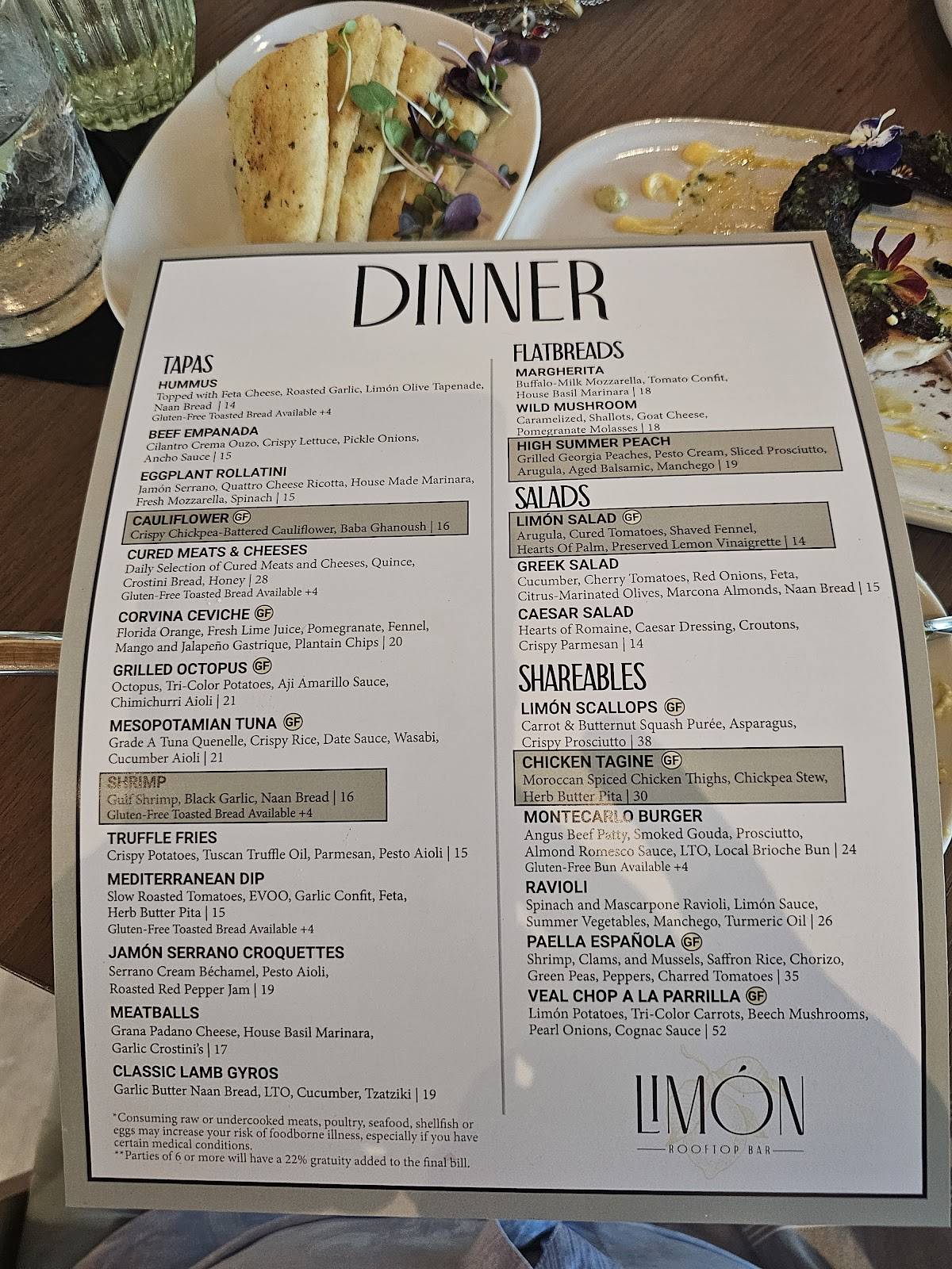 Menu at Limon Rooftop Bar, Naples