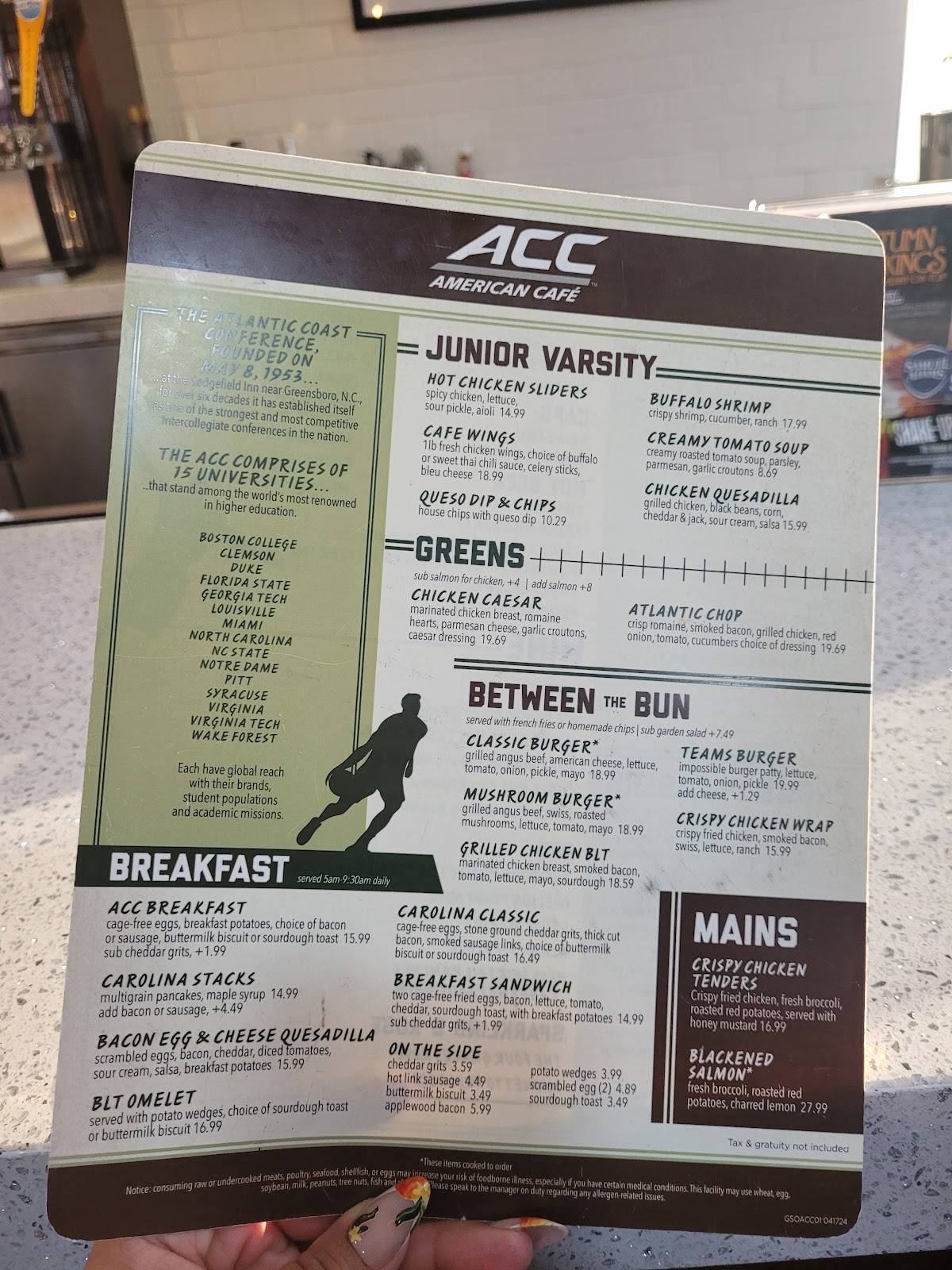 Menu at ACC American Café cafe, Morrisville, John Brantley Blvd