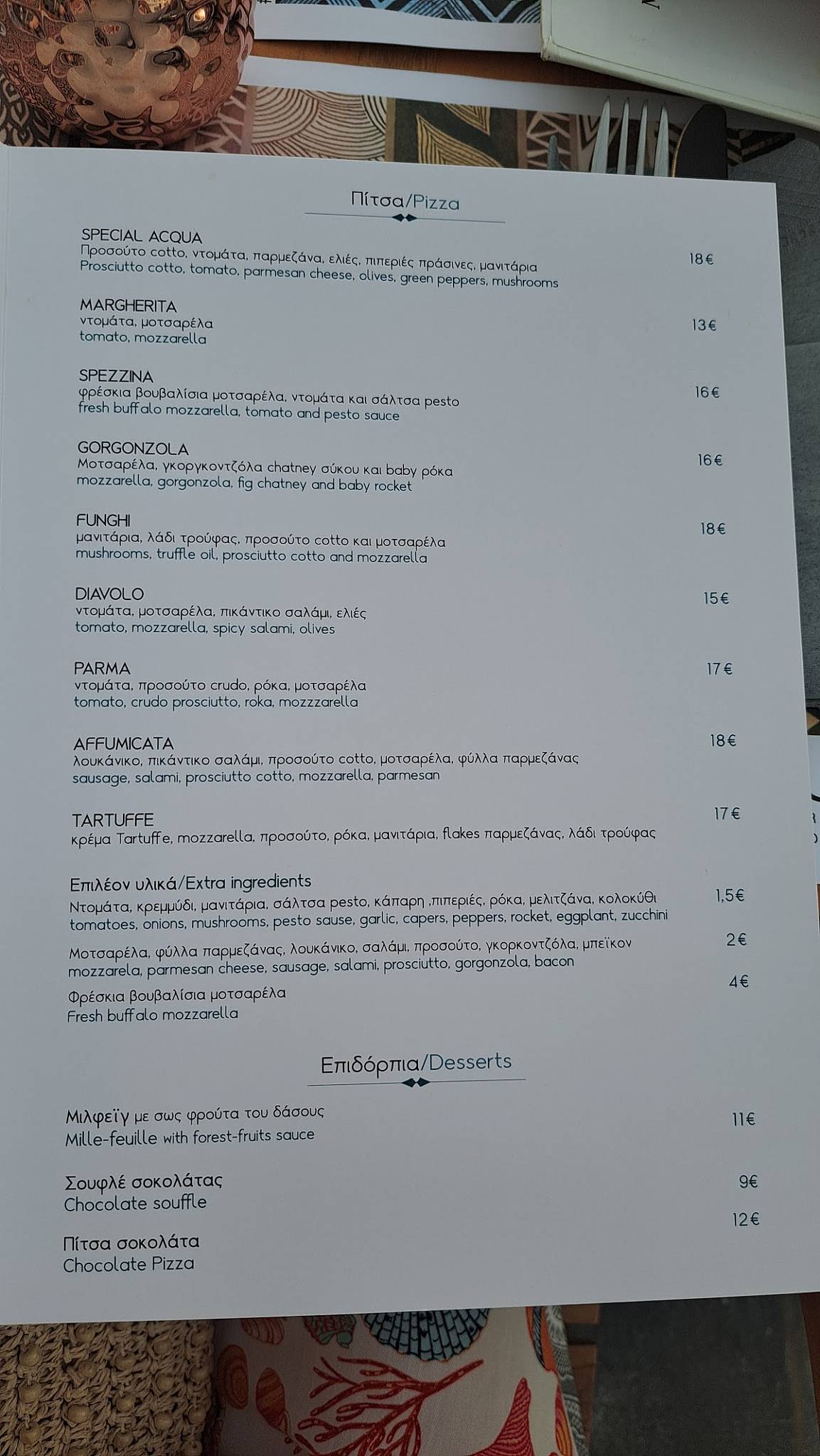 Menu at ACQUA Bar - Trattoria, Vourkari