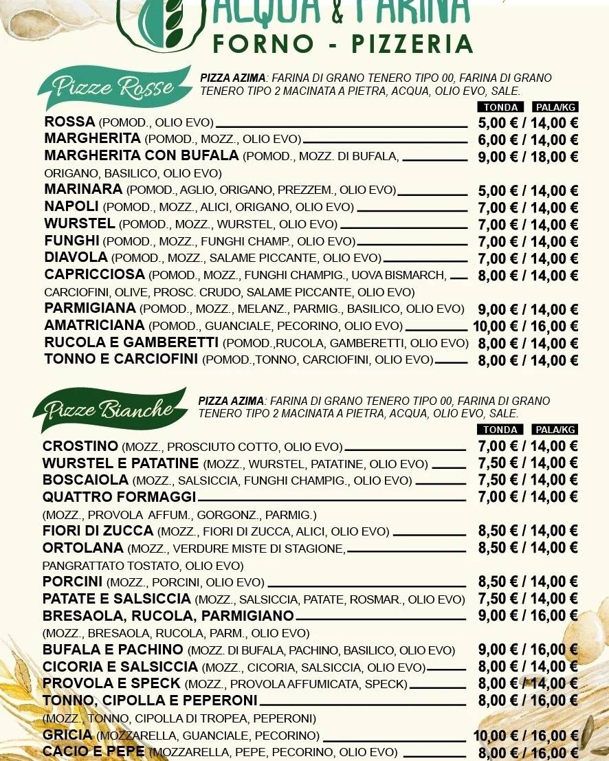 Speisekarte von ACQUA&FARINA restaurant, Velletri