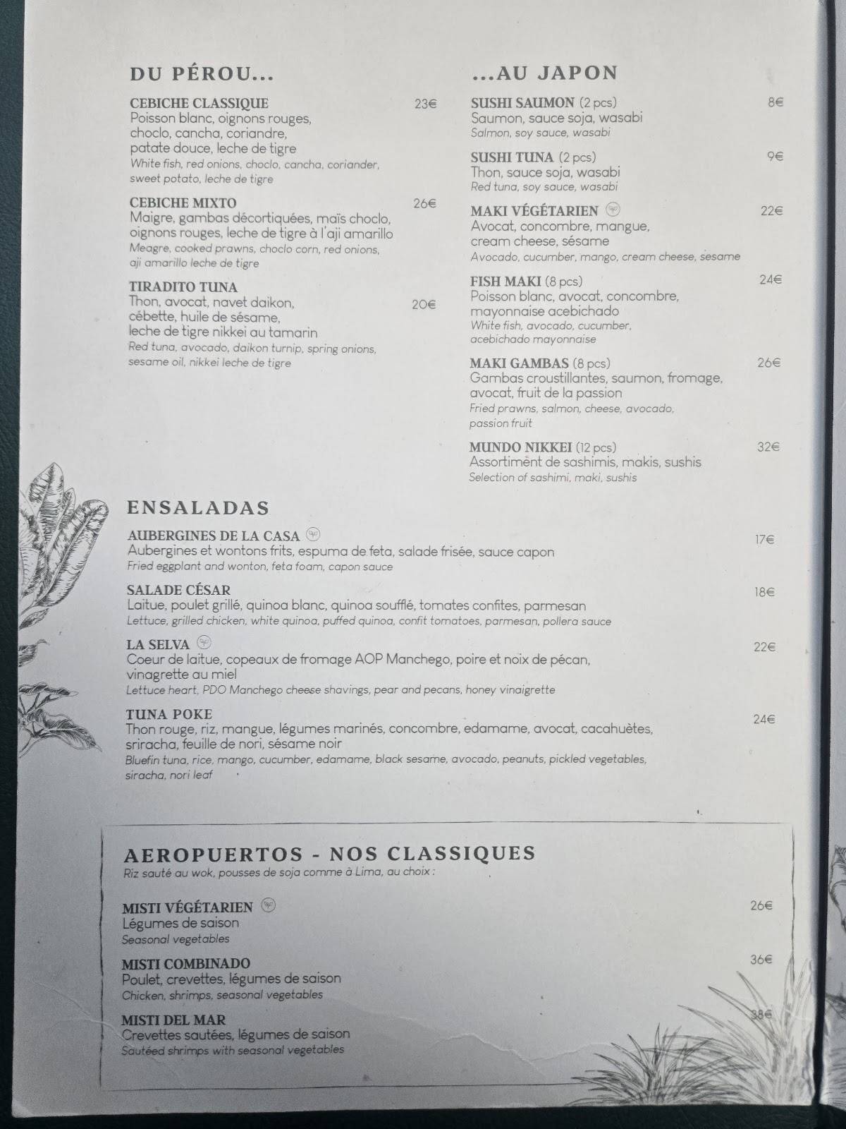 Menu au ANDIA restaurant, Paris, 19 Chau. de la Muette