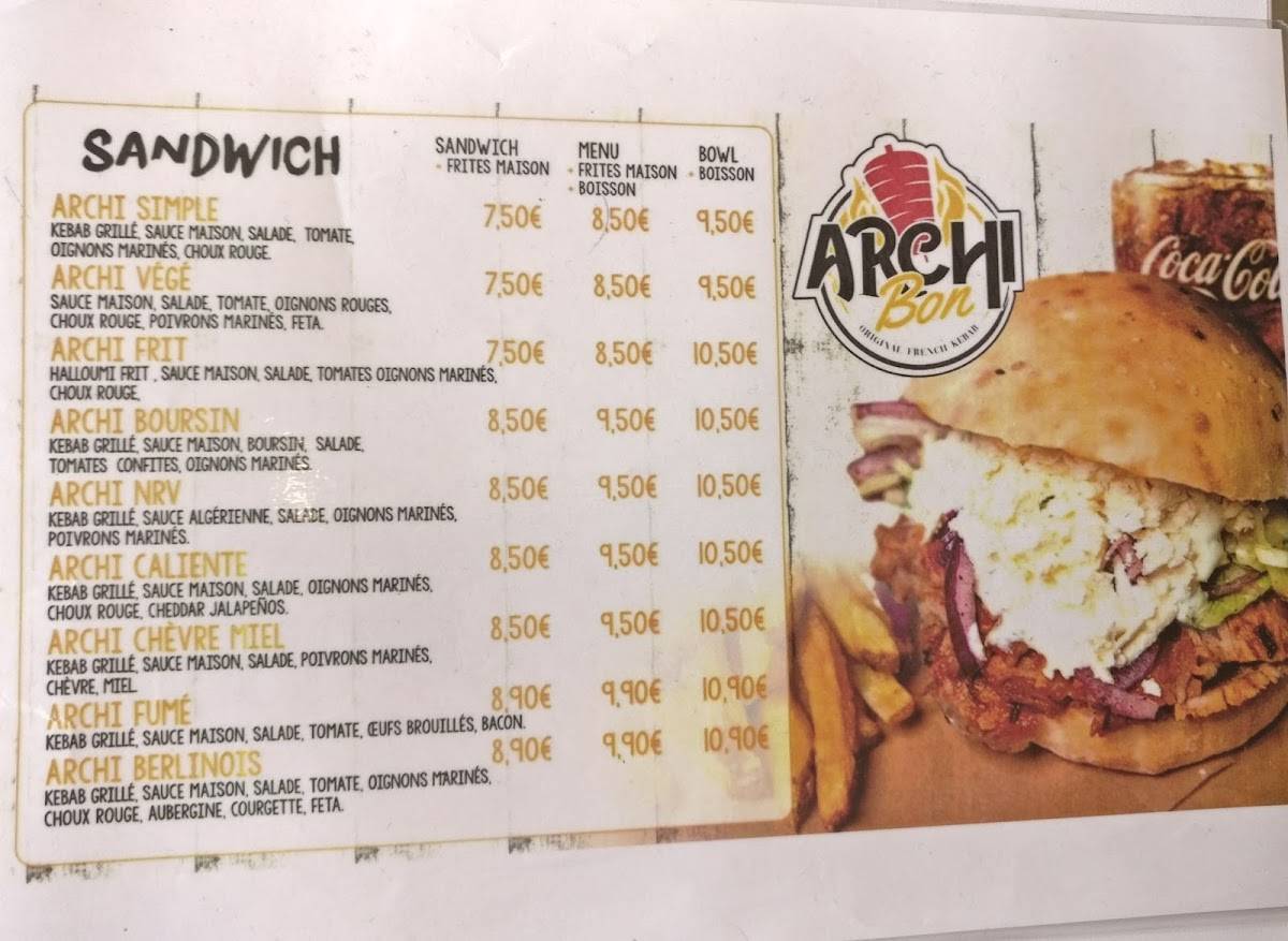 Menu au ARCHI BON - Original French Kebab restaurant, Louvres