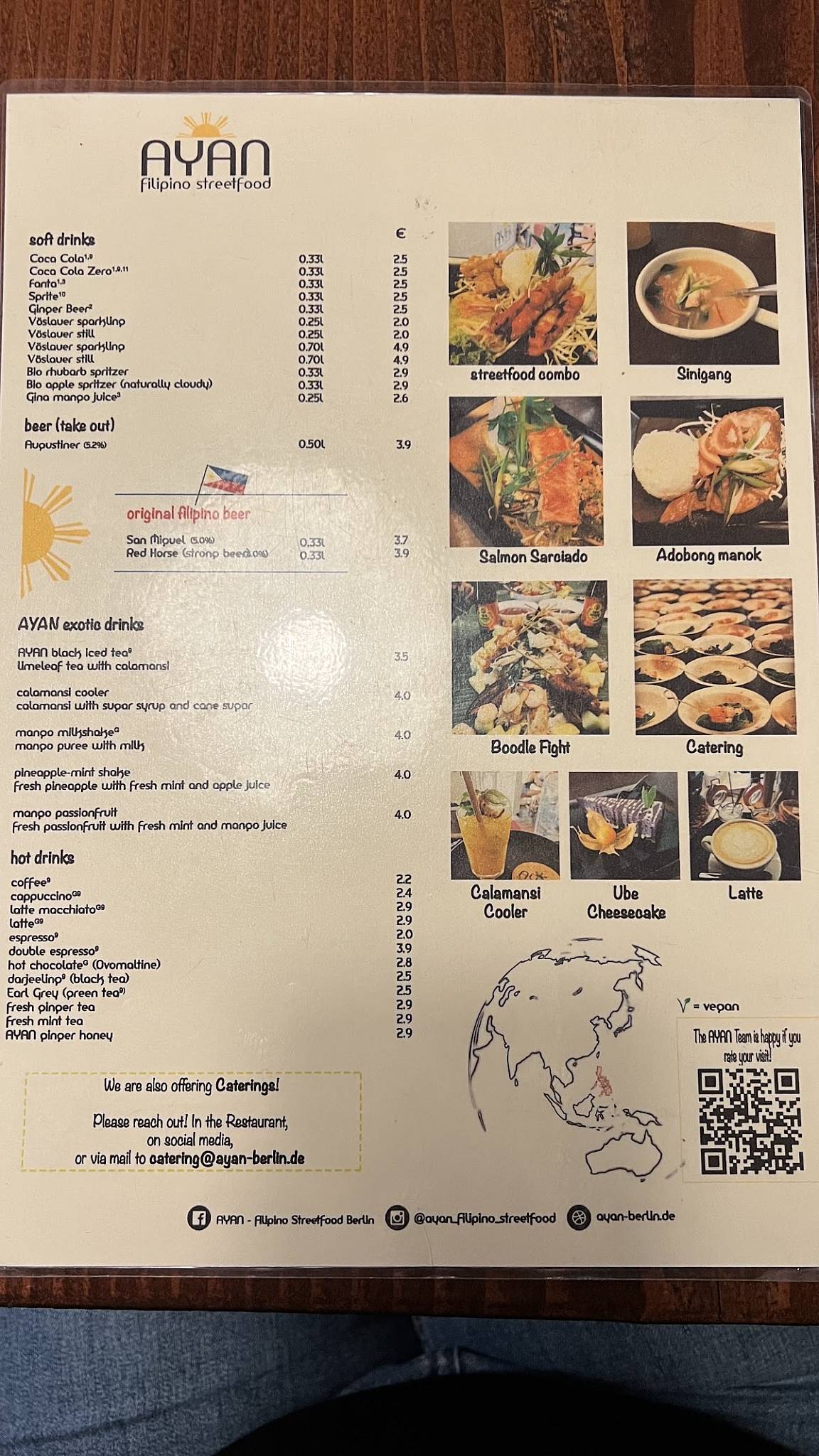 Carta del restaurante AYAN filipino streetfood, Berlin