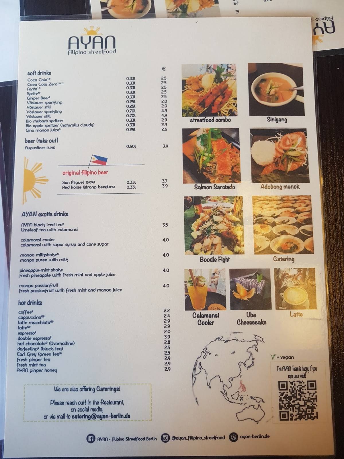 Carta del restaurante AYAN filipino streetfood, Berlin