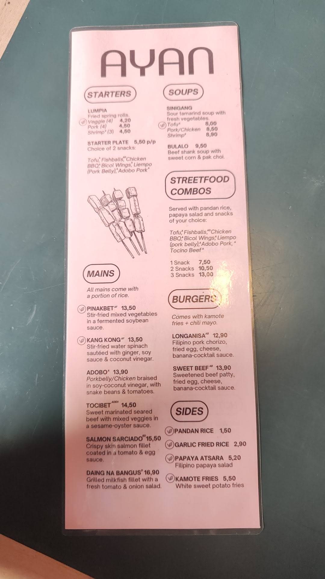 Speisekarte von AYAN filipino streetfood restaurant, Berlin