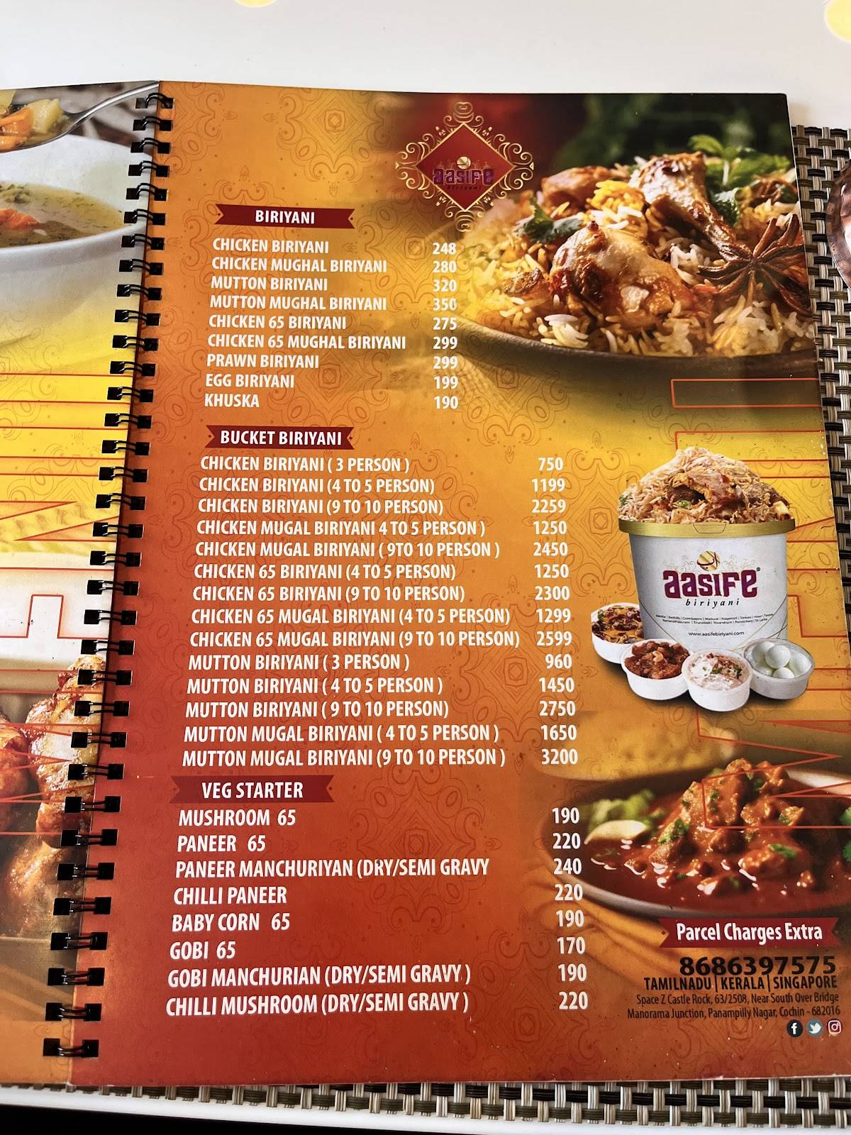 Menu at Aasife Biriyani - Kochi authentic Chennai style biryani, Kochi