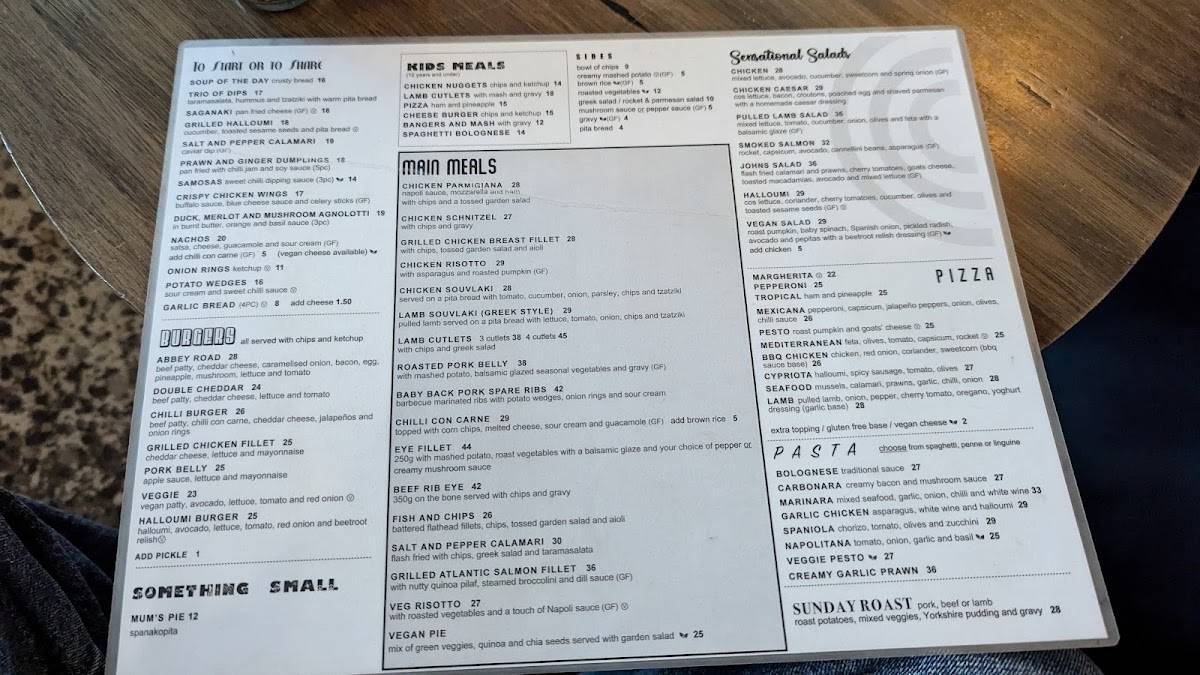 Carta de Abbey Road Cafe, Saint Kilda