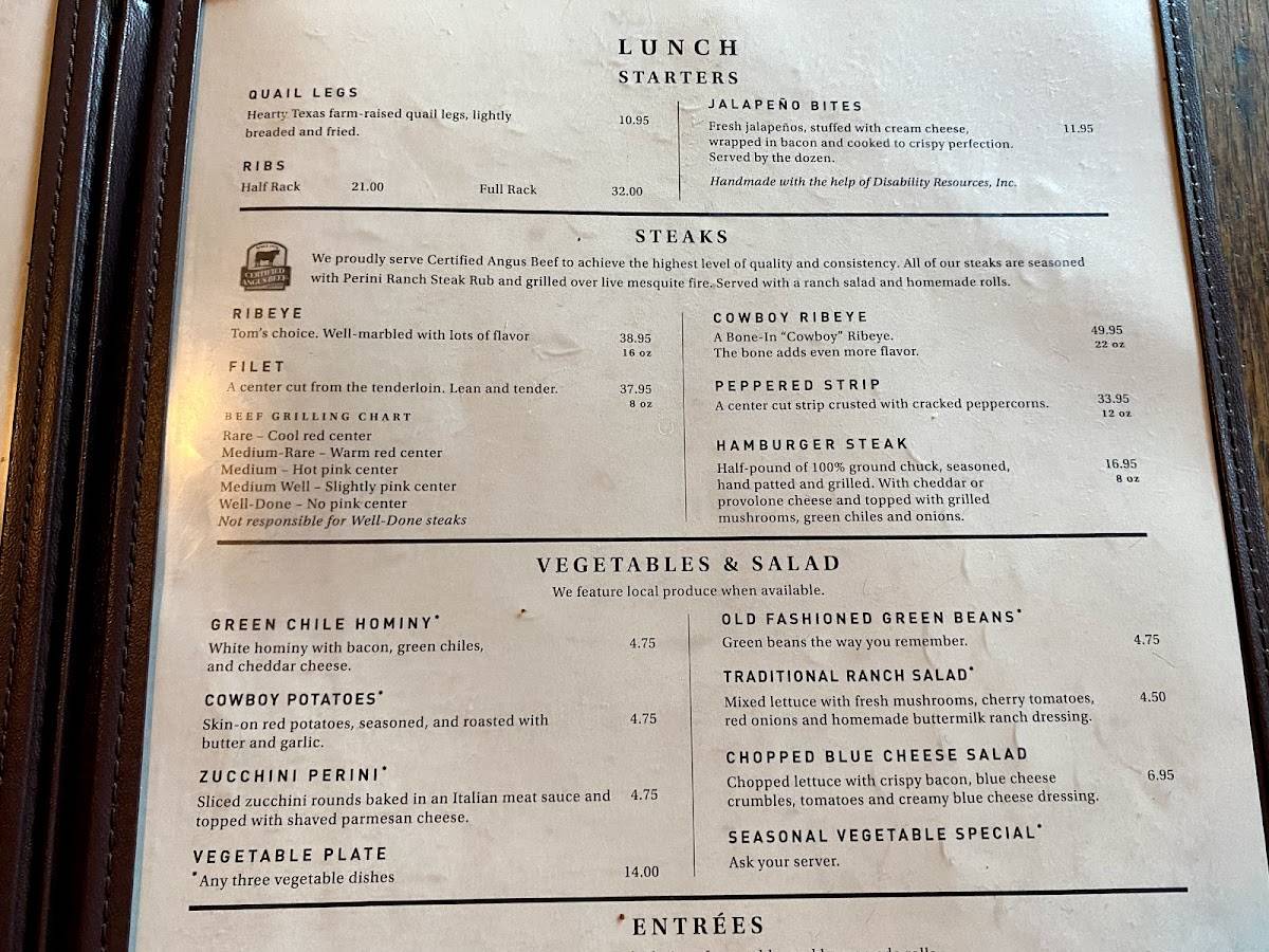 Menu at Perini Ranch Steakhouse, Buffalo Gap