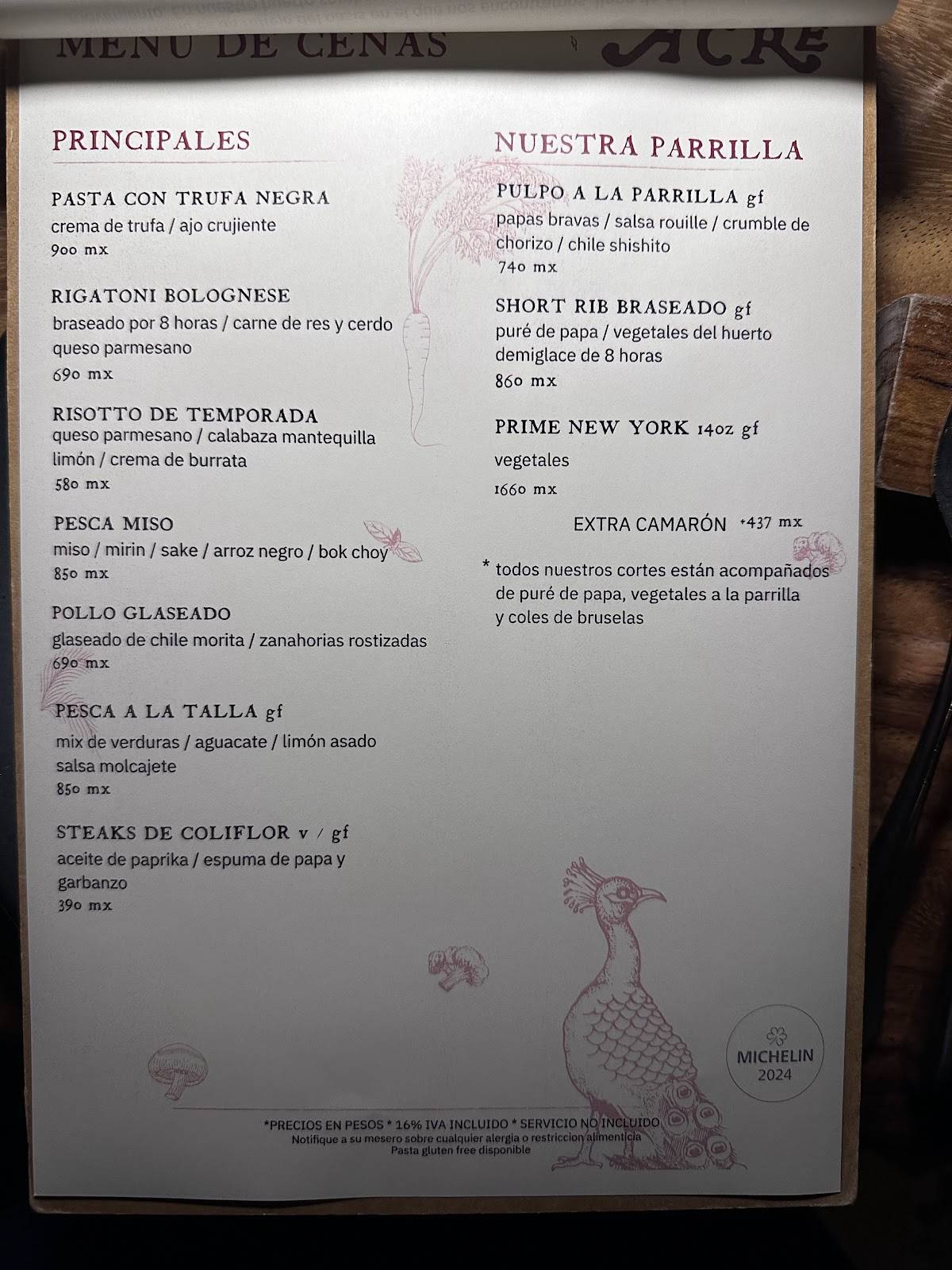 Menu at Acre Restaurant, San José del Cabo