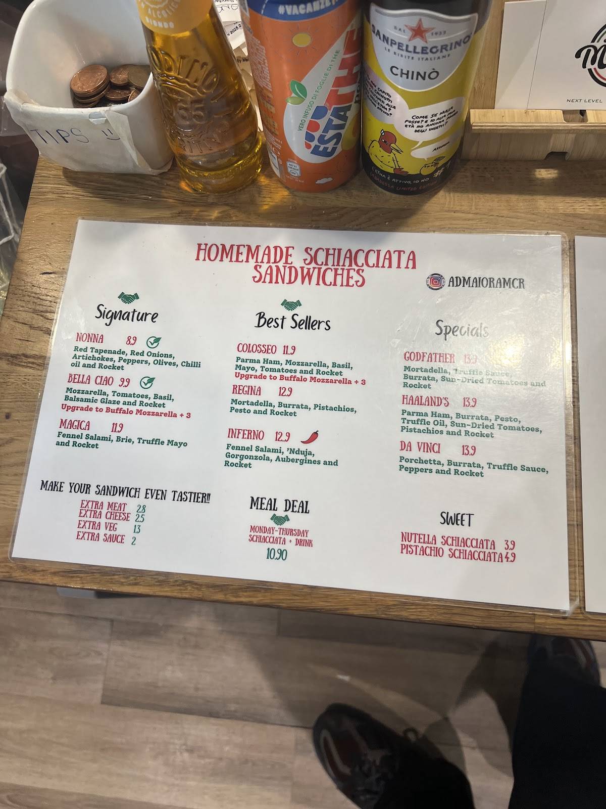 Menu at Ad Maiora, Manchester