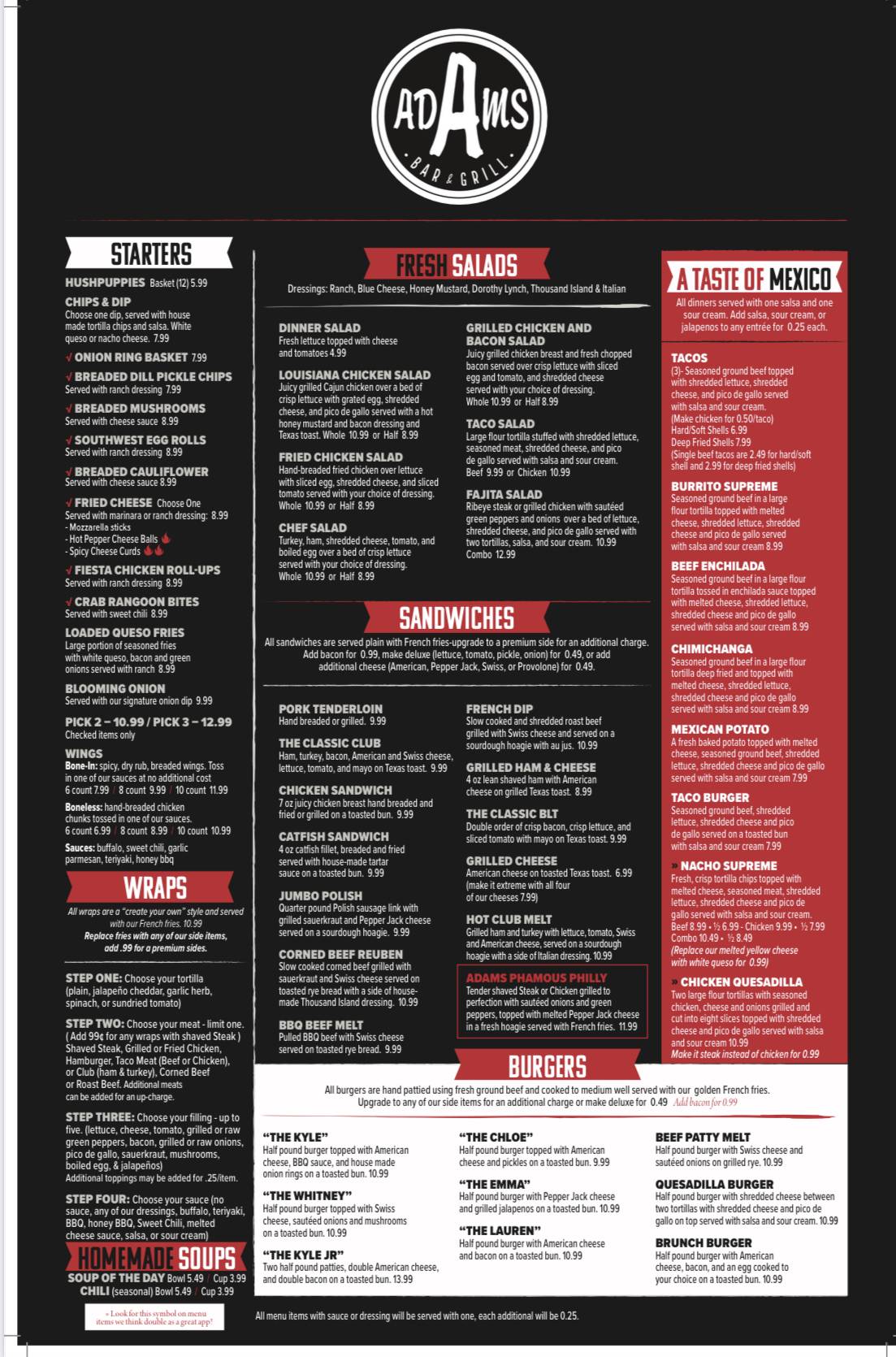Menu at Adams Bar & Grill, Saint Joseph