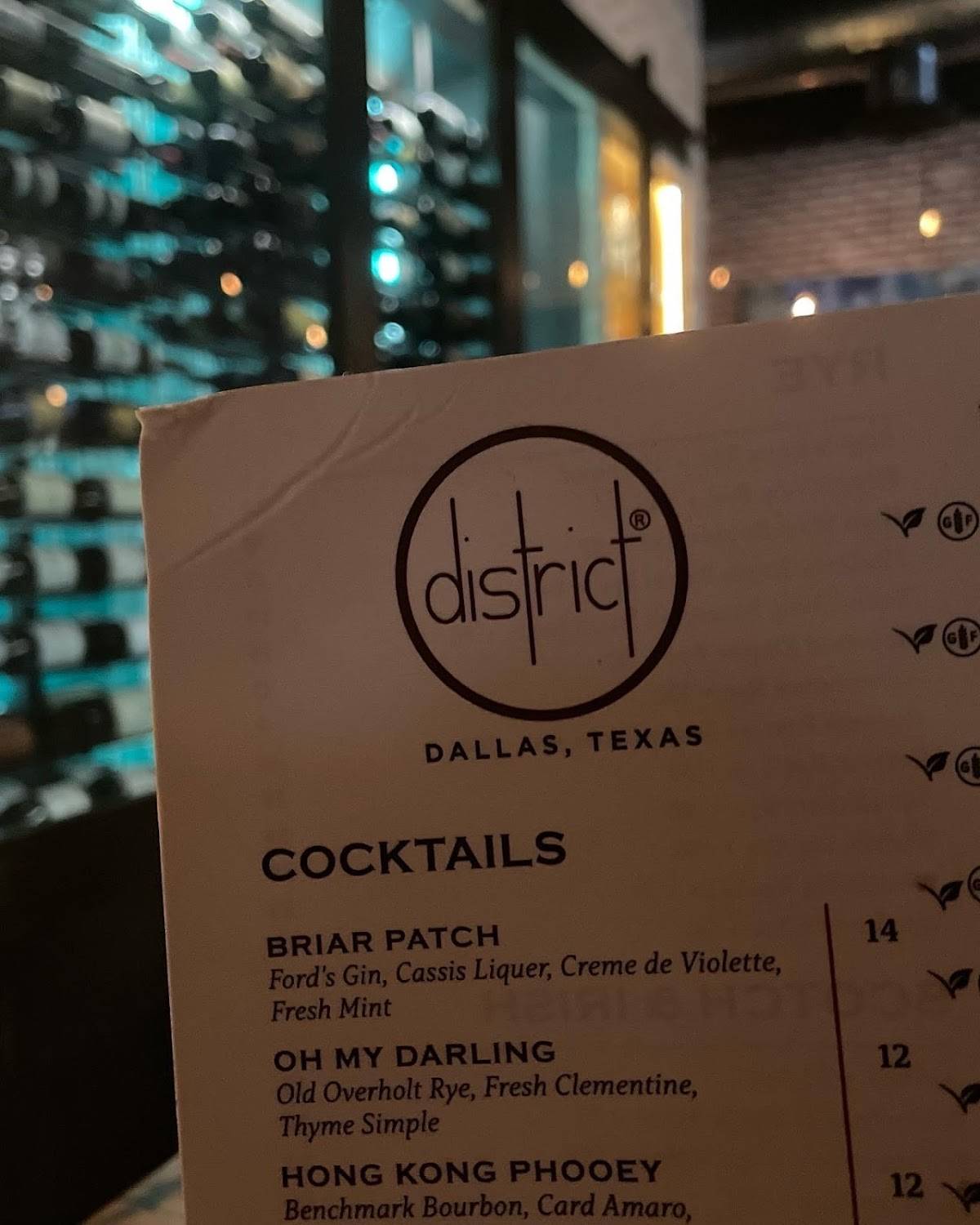 Menu at District Dallas pub & bar, Dallas
