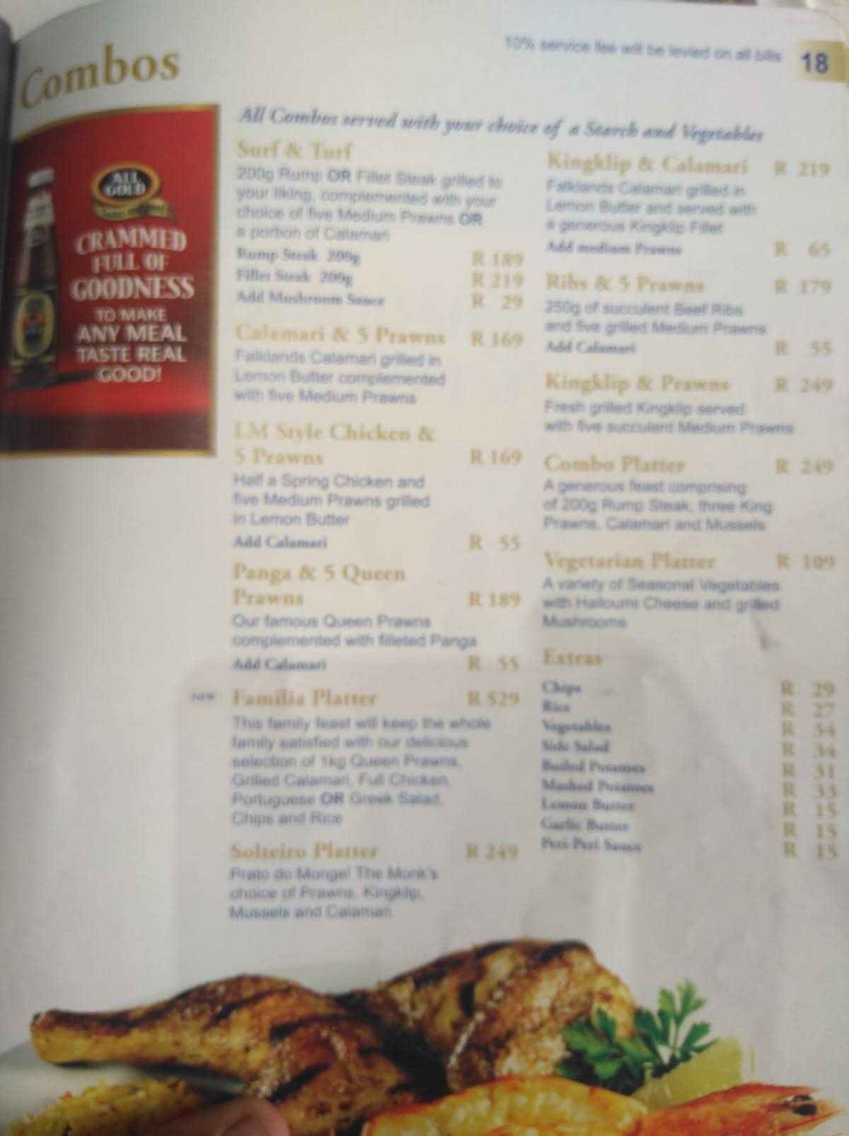 Menu at Adega restaurant, Johannesburg, 71 Central Road