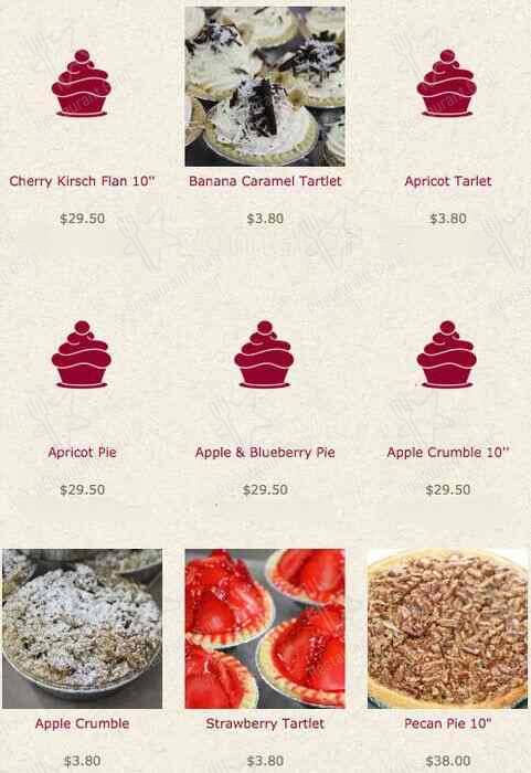 Menu at Jenny's Bakery, Eastwood