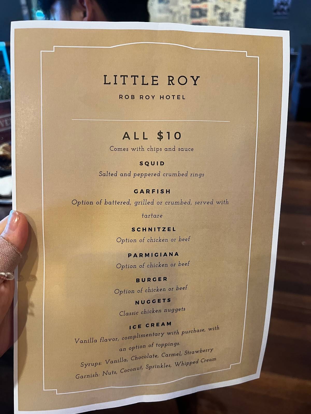 Menu at Rob Roy Hotel pub & bar, Adelaide