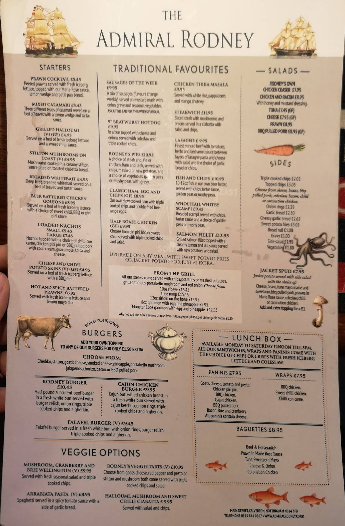 Menu at Admiral Rodney pub & bar, Calverton, Main St