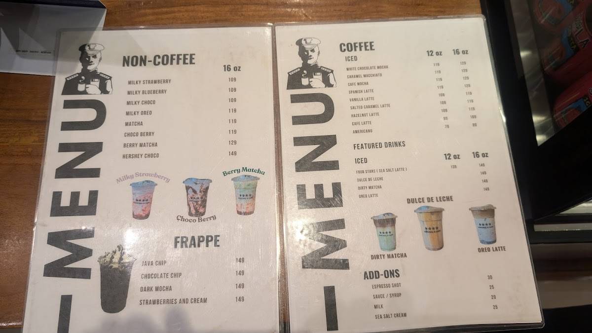 Menu at Admiral’s Cafe, Malvar