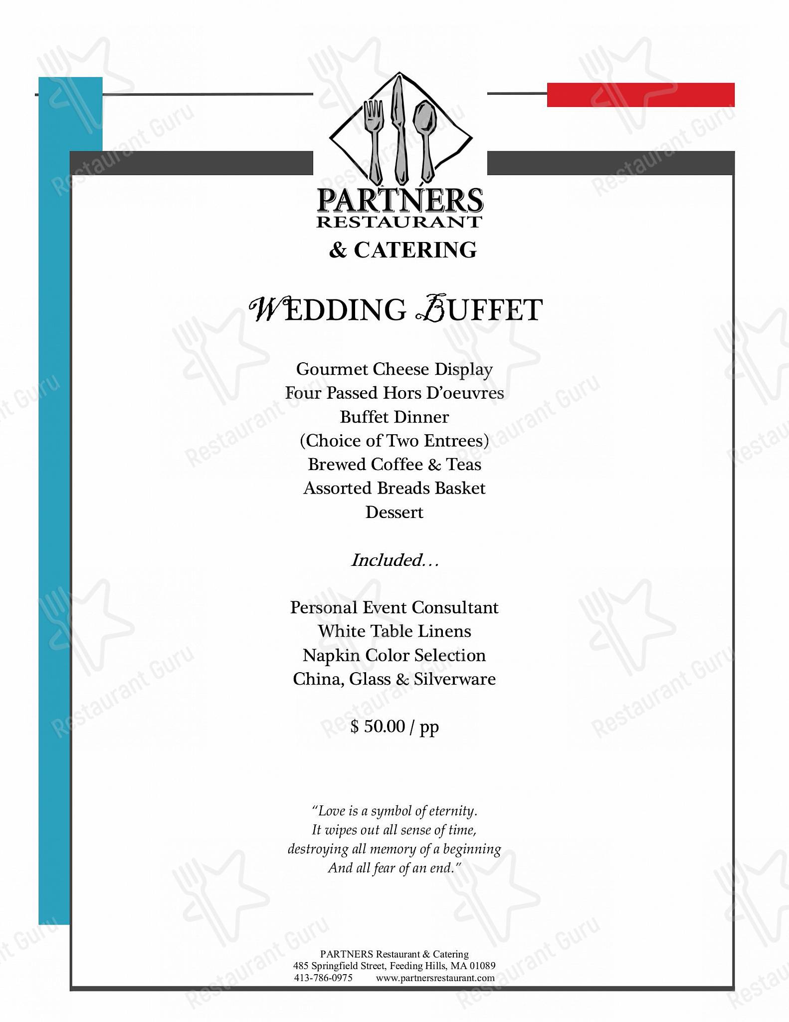 Menu at Partners Restaurant & Catering, Agawam