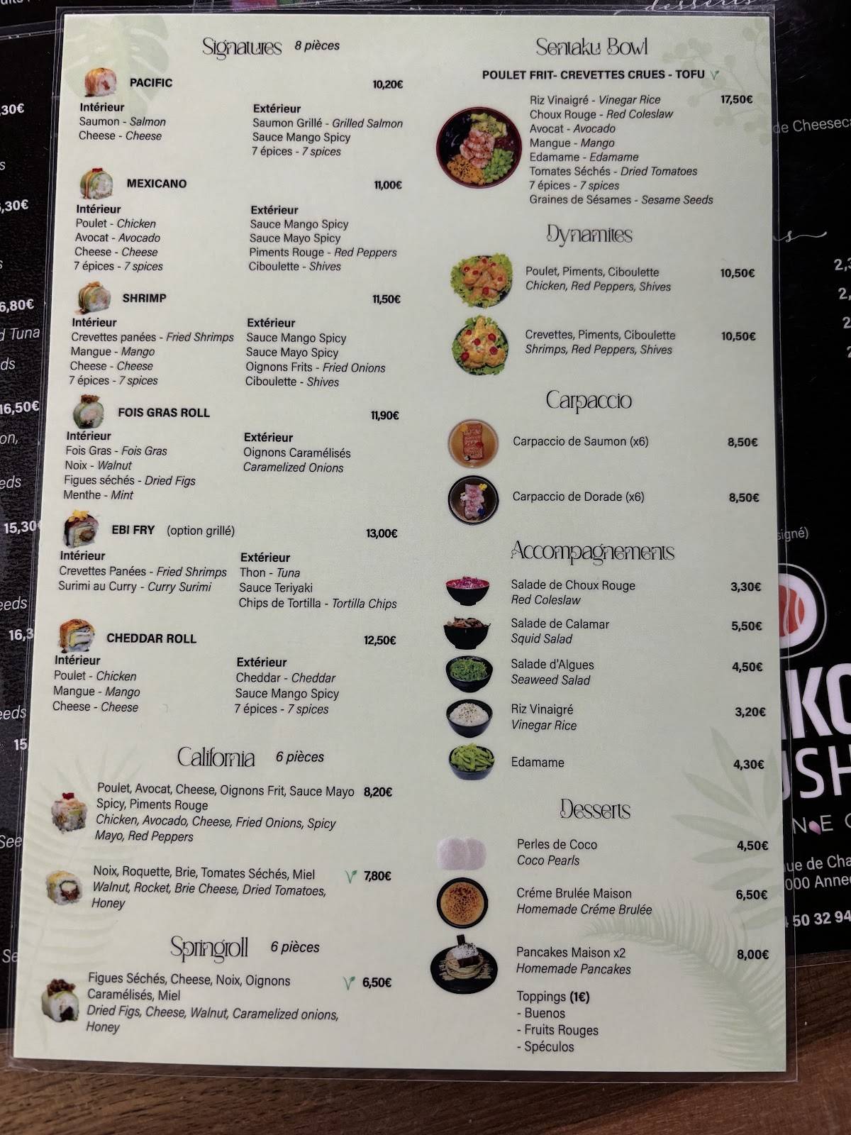 Menu au Aïko Sushi Annecy restaurant, Annecy
