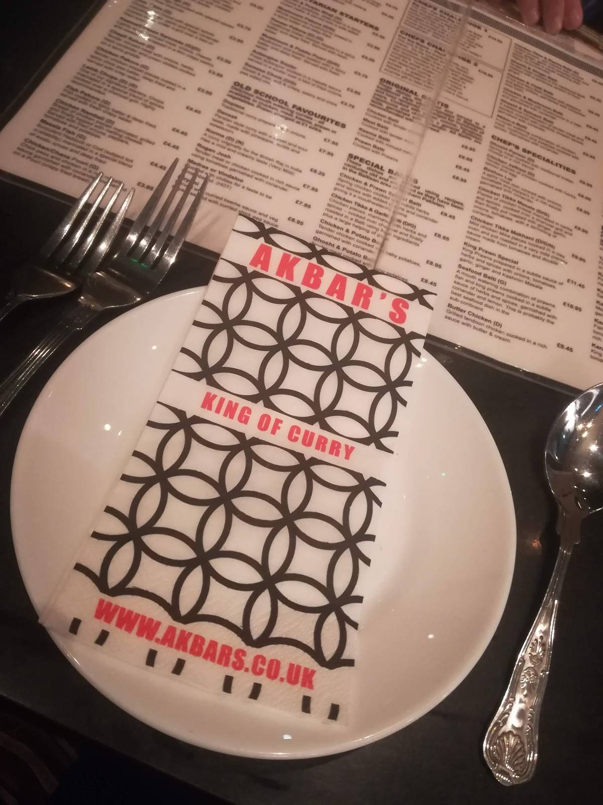 Menu at Akbar's Restaurant, Leeds, 15 Eastgate