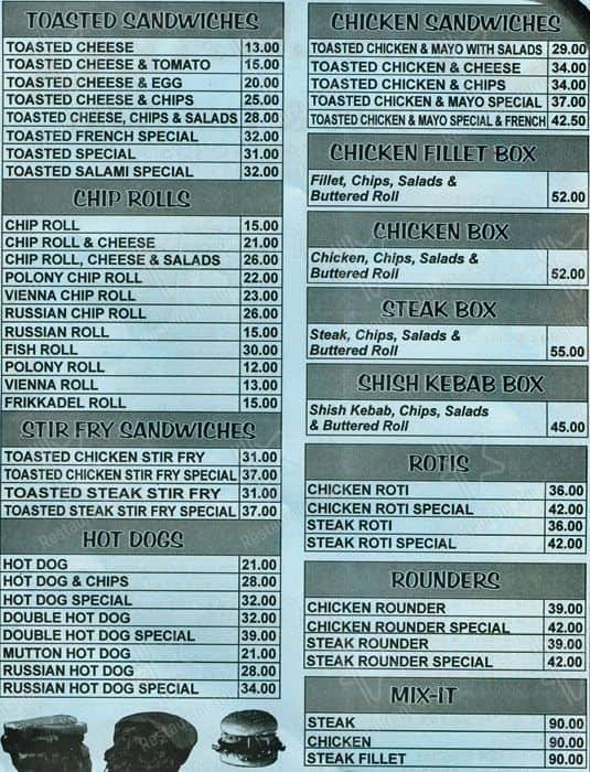 Menu at Akhalwaya's, South Africa, Lakeside Mall