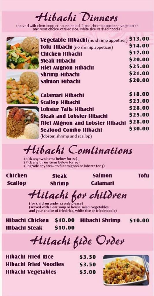 Menu at Aki Japanese Steakhouse and Sushi Bar, Altoona
