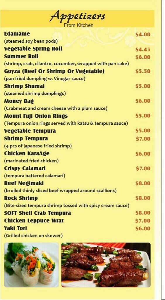 Menu at Aki Japanese Steakhouse and Sushi Bar, Altoona