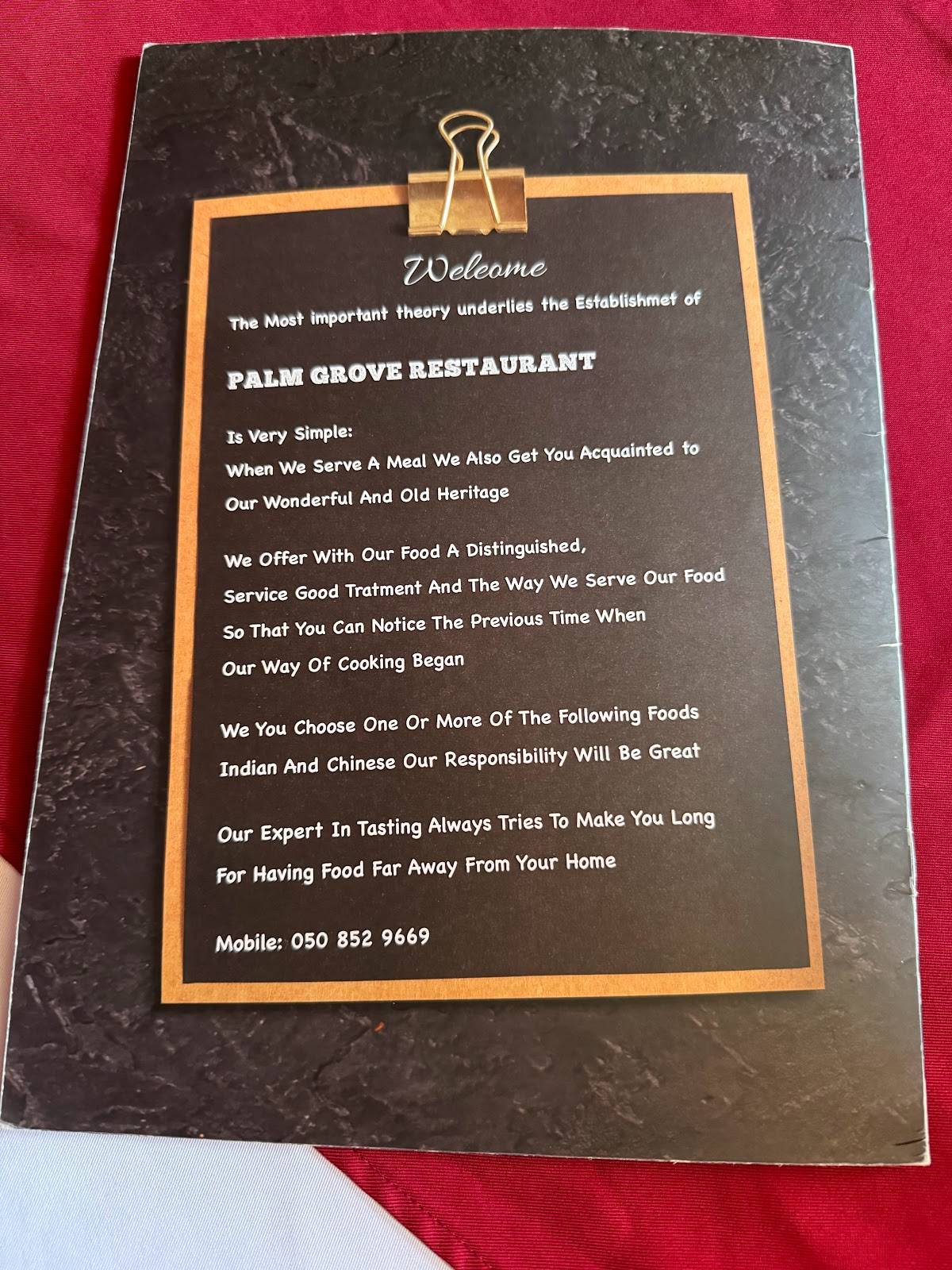 Carta de Palm Grove Restaurant, Al Khobar
