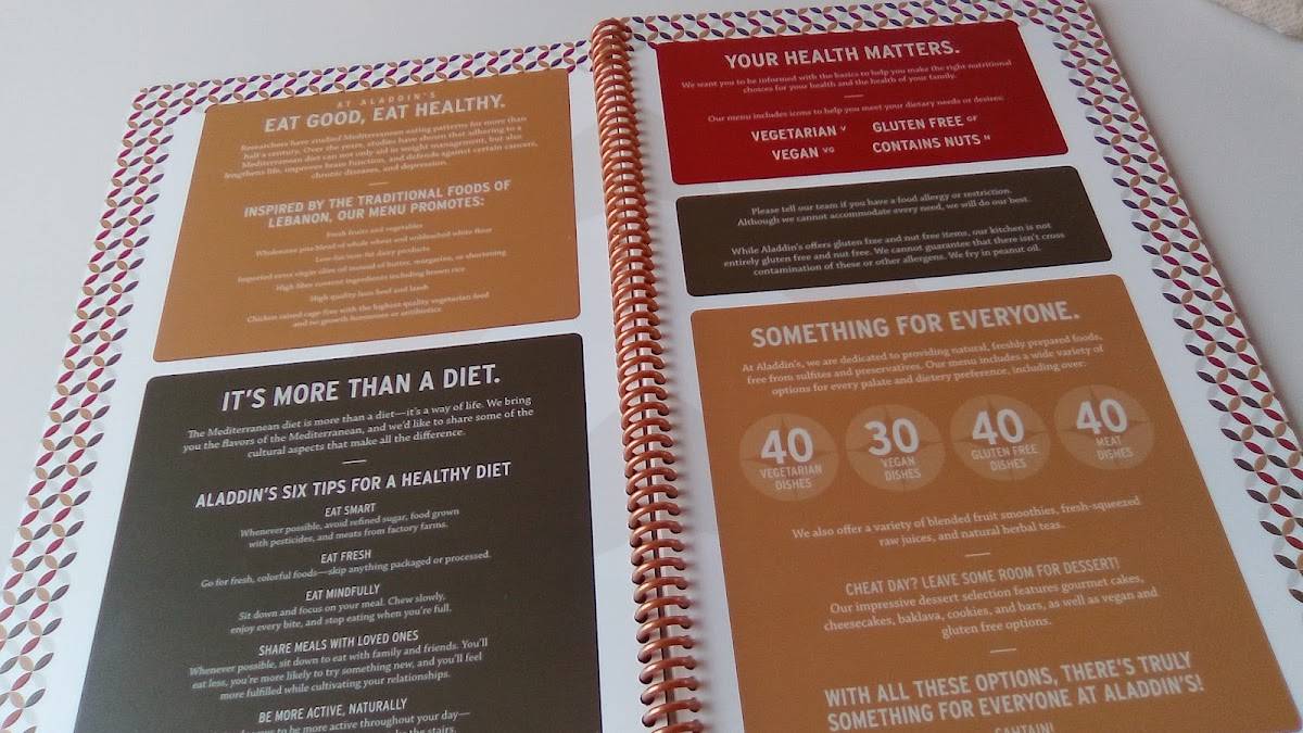 Menu at Aladdin's Eatery Clintonville restaurant, Columbus, N High St