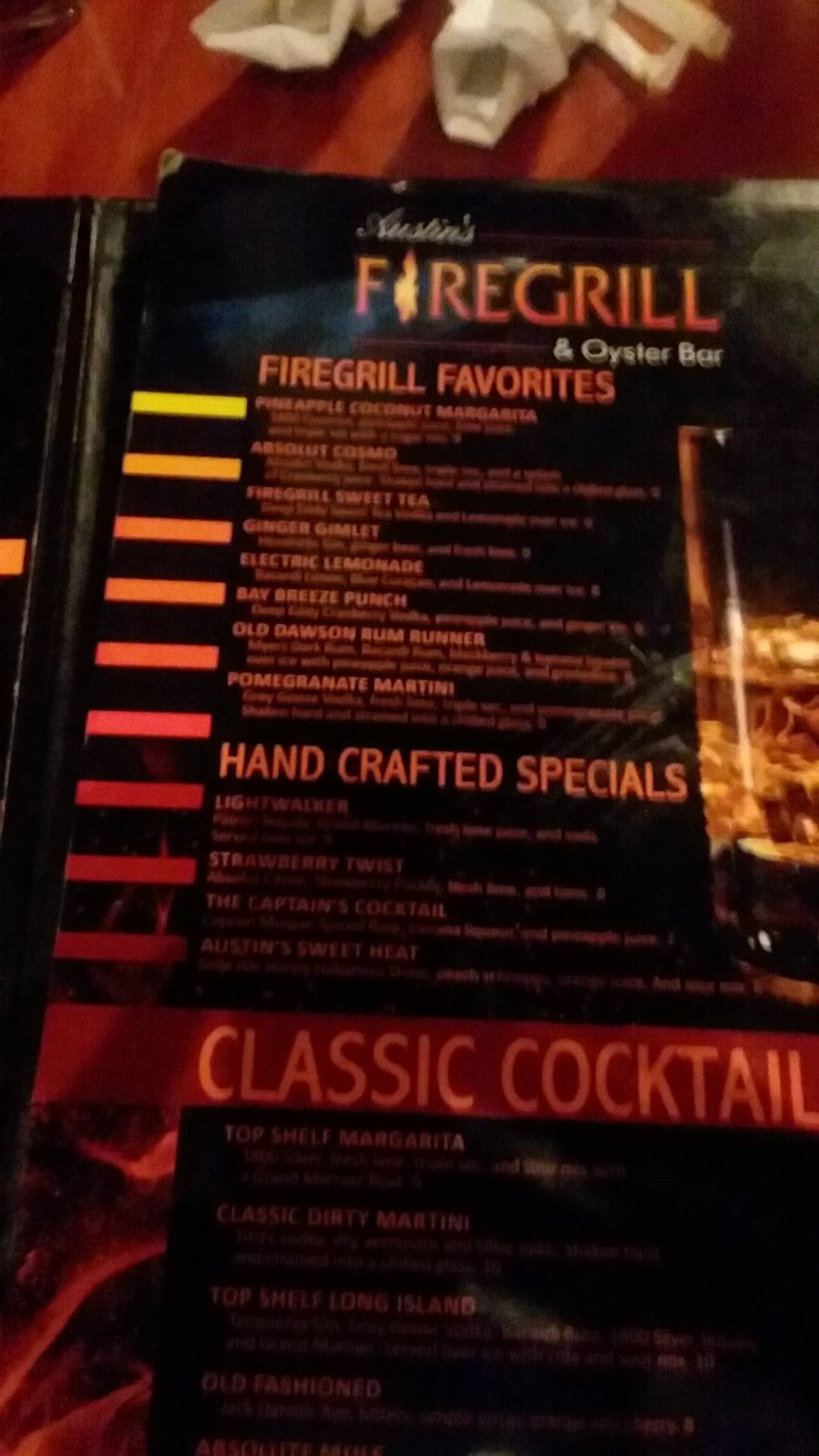 Menu at Austin's Firegrill & Oyster Bar, Albany