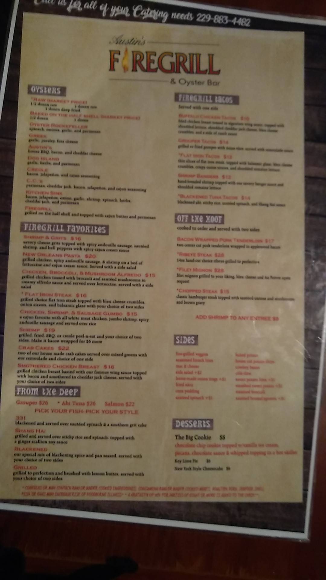 Menu at Austin's Firegrill & Oyster Bar, Albany