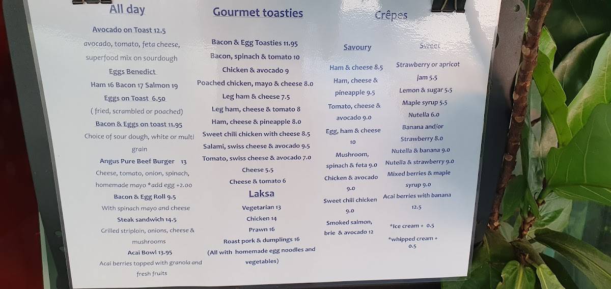 Carta de Alberto’s Cafe, Darwin