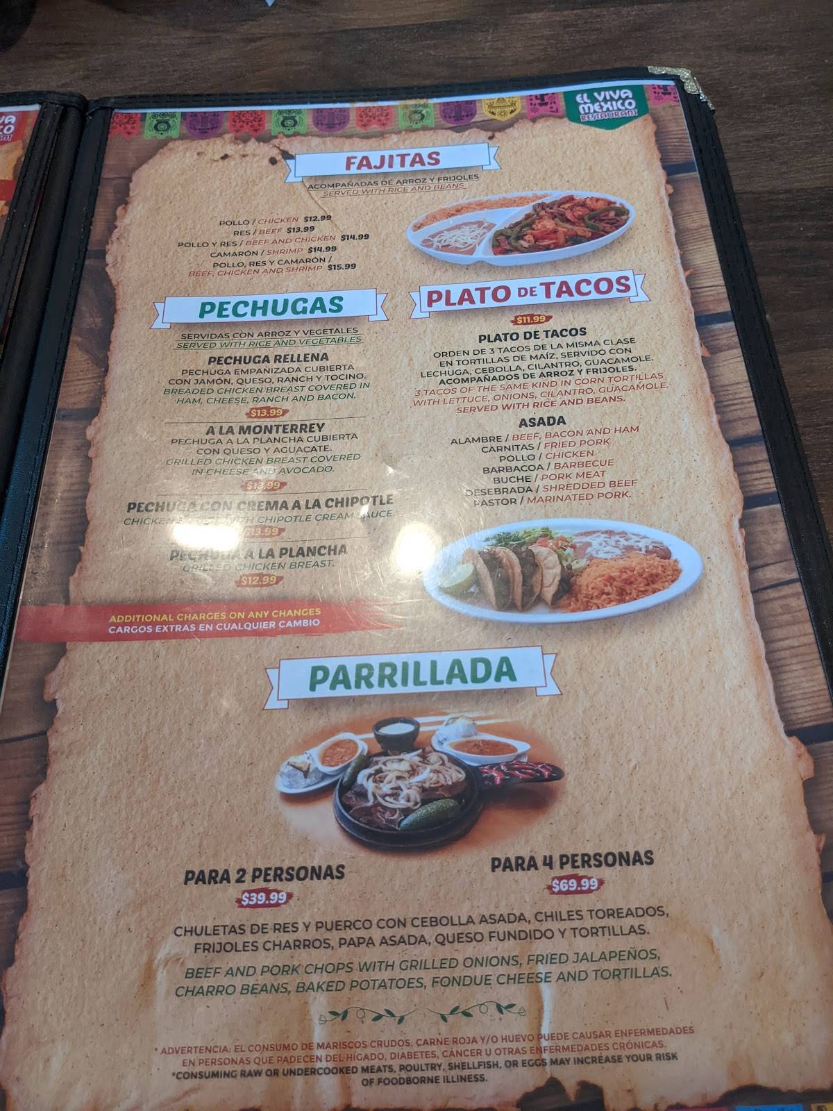 Menu at El Viva Mexico Restaurant, Albuquerque