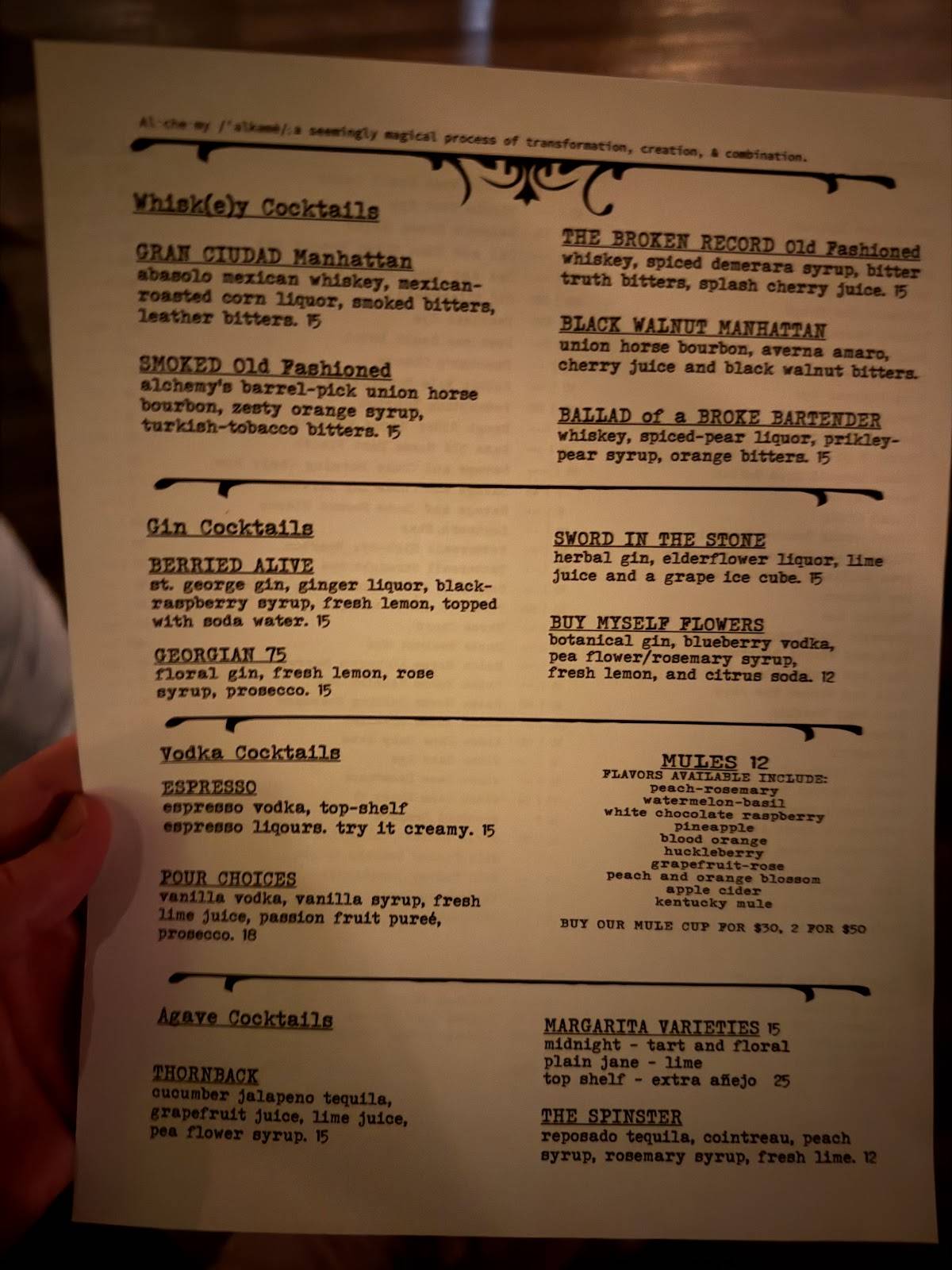 Menu at Alchemy Aqua Vitae pub & bar, Lincoln