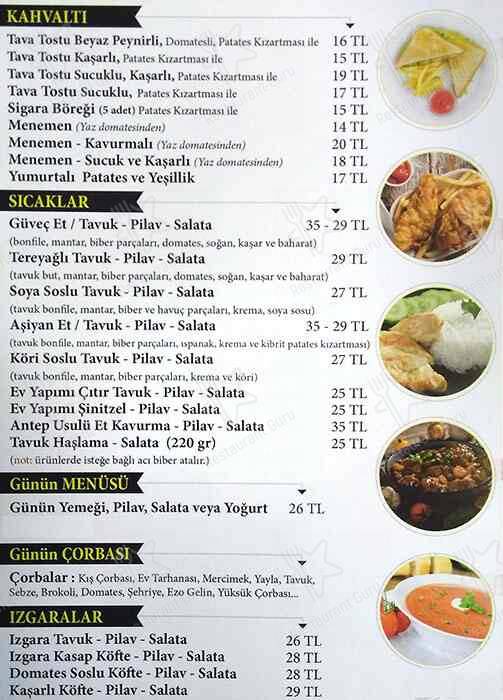 Menu at Aleni Yemek, Istanbul