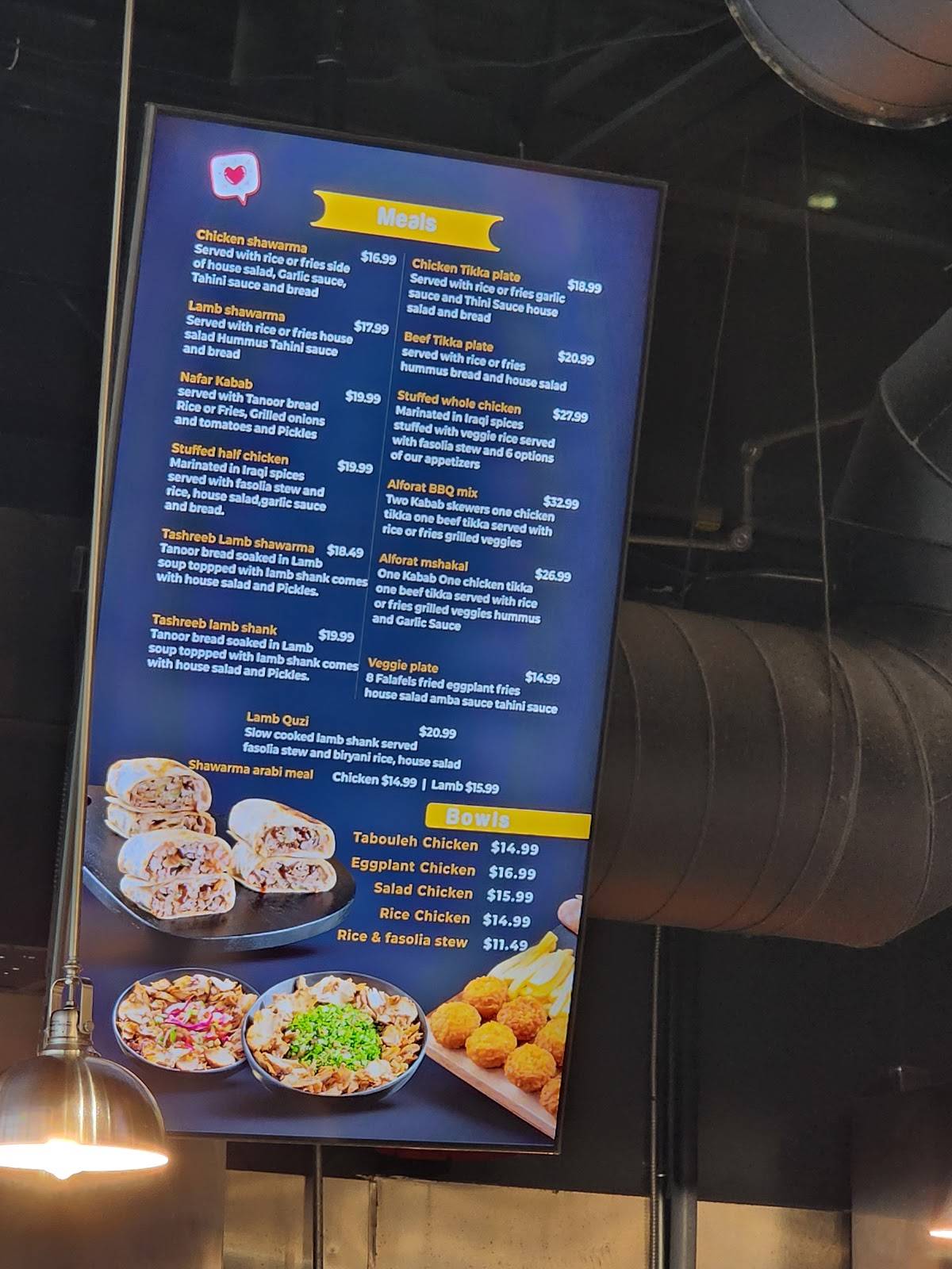 Menu at Alforat Iraqi Street Food restaurant, Mississauga