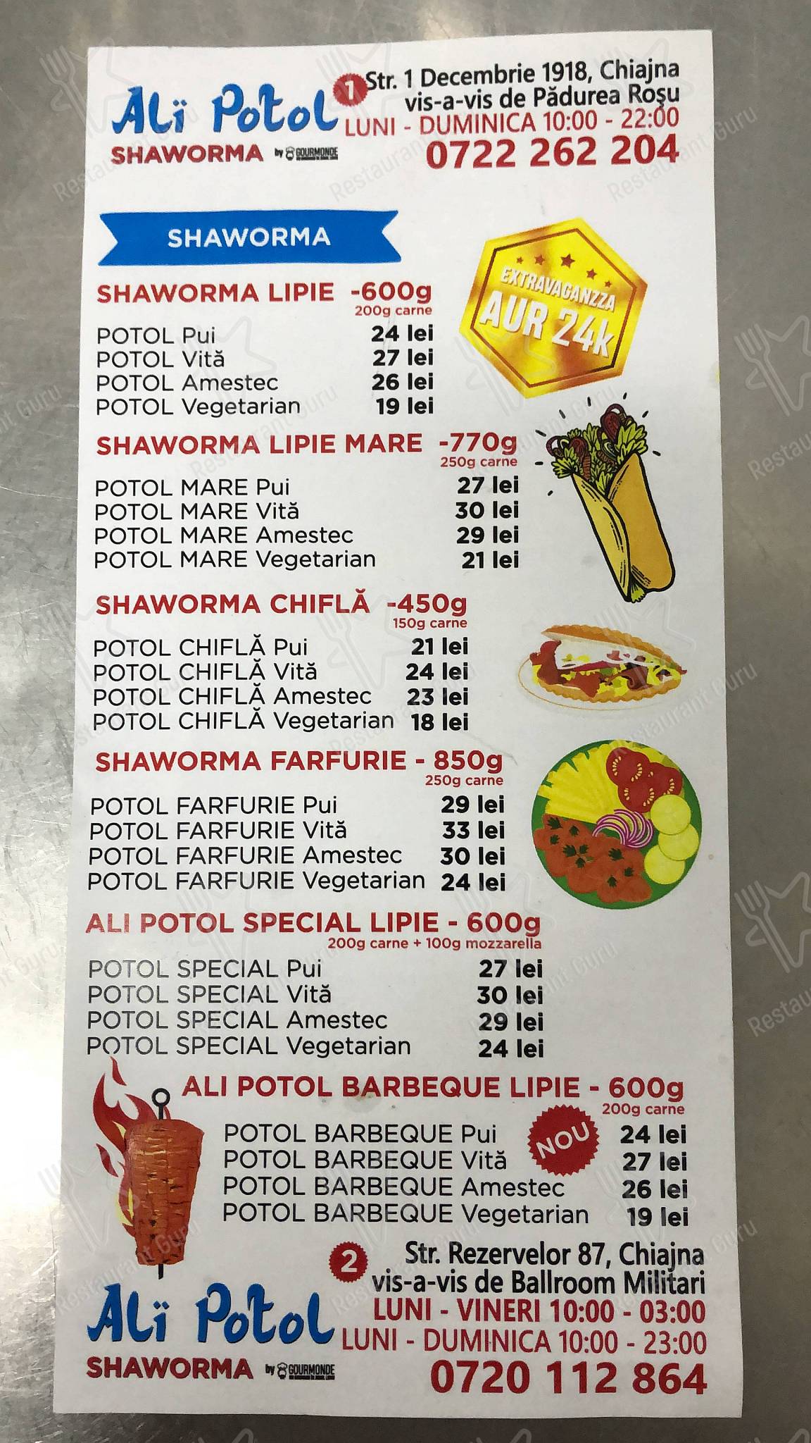Menu at Ali Potol SHAWORMA by Gourmonde, Chiajna