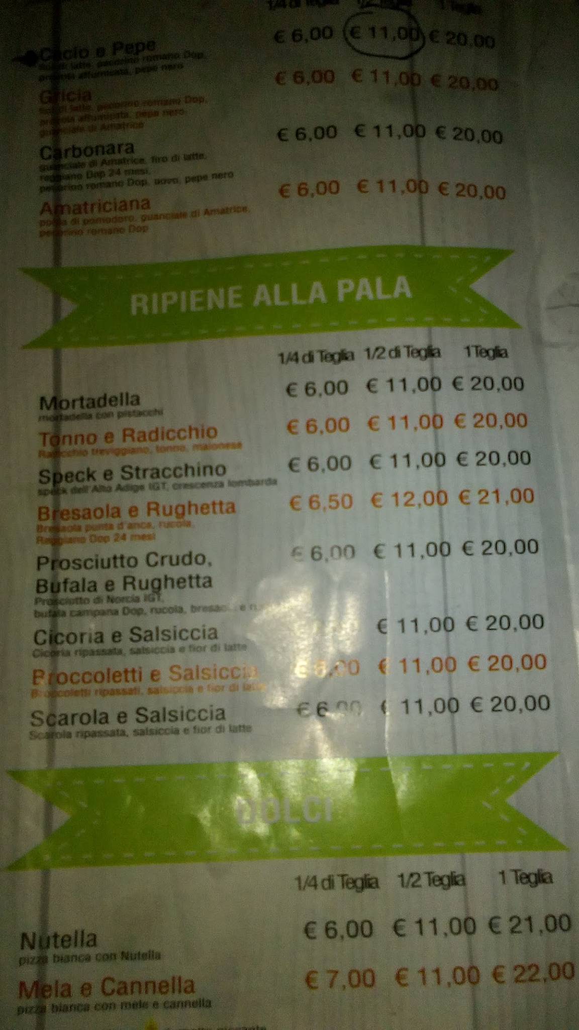 Menu da Alice Pizza ristorante, Roma, Via Casilina
