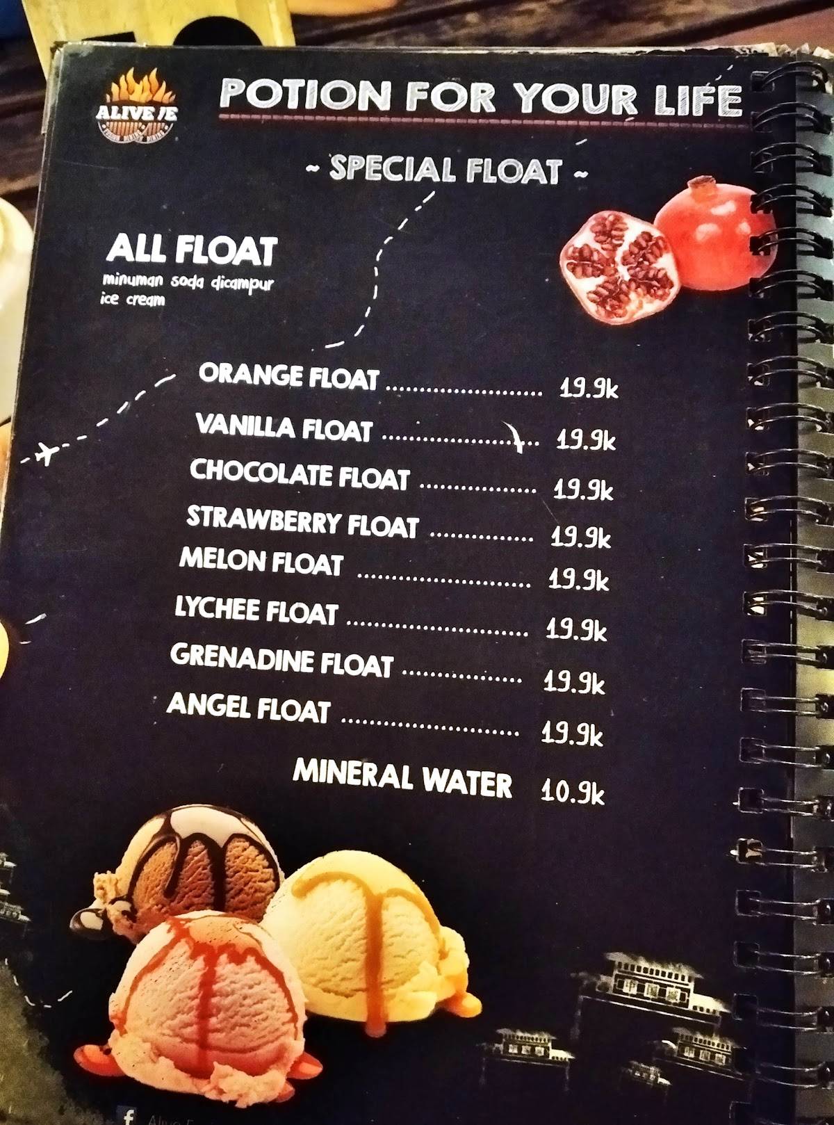 Menu at Alive Fusion Dining cafe, Yogyakarta