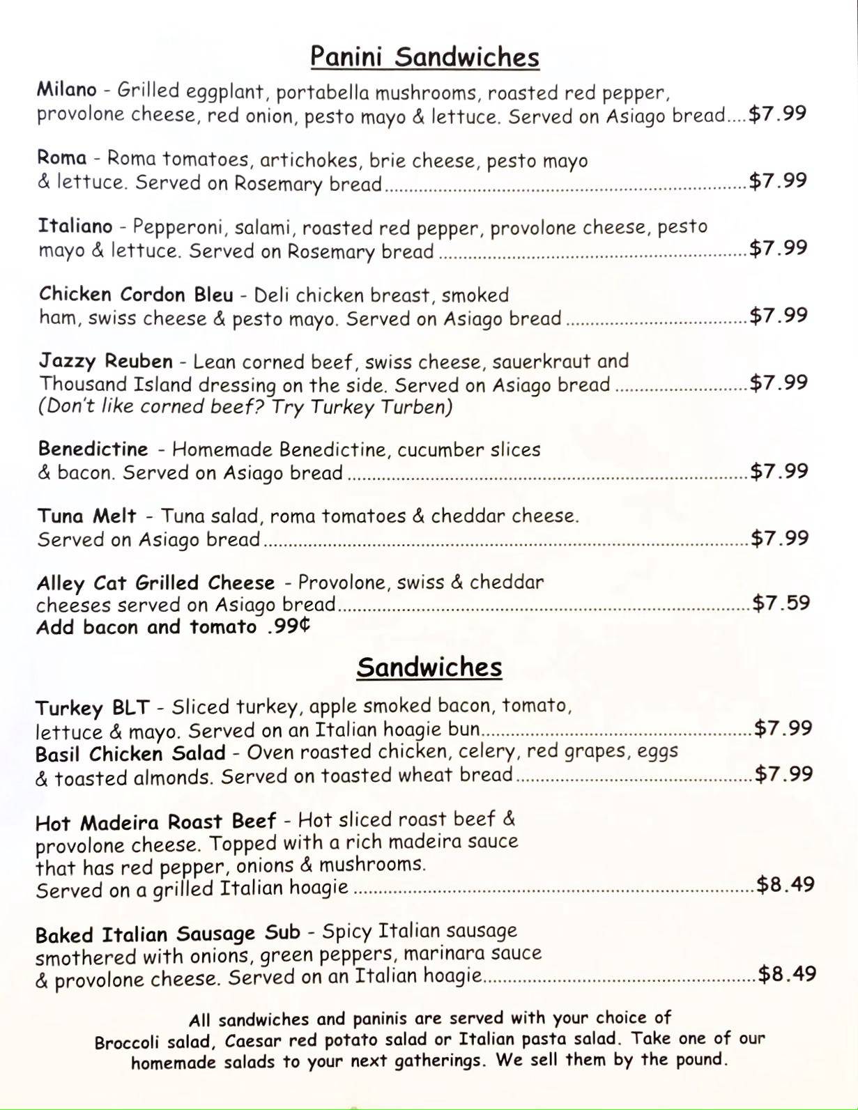 Menu at Alley Cat Cafe & Catering, Louisville