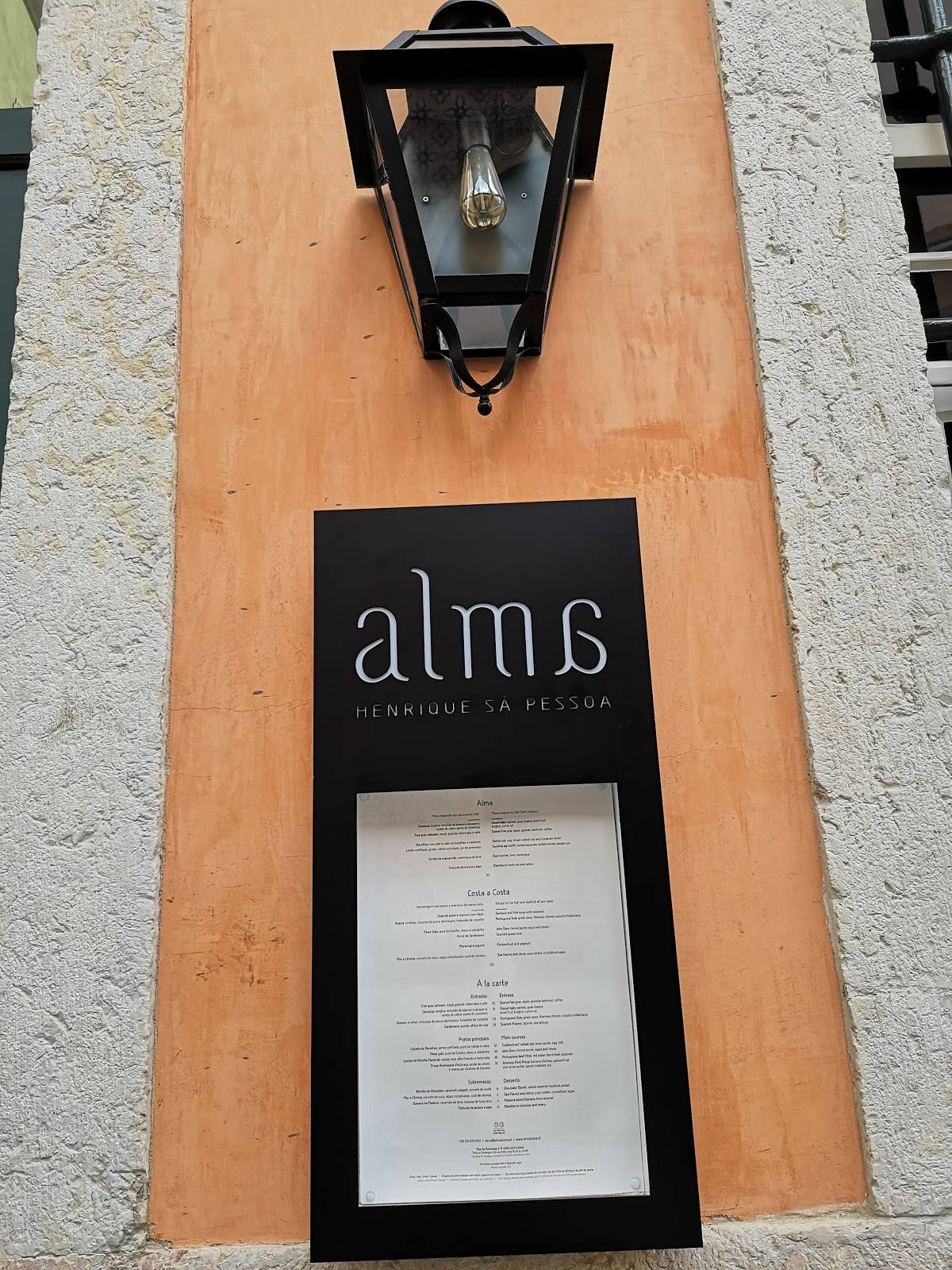 Menu at Alma restaurant, Lisbon, R. Anchieta 15