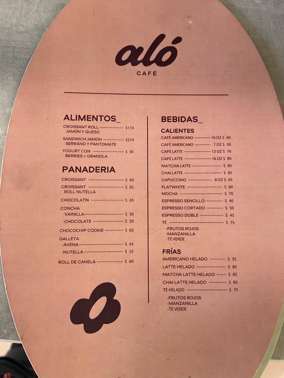 Menu at Aló Café, San Pedro Garza García