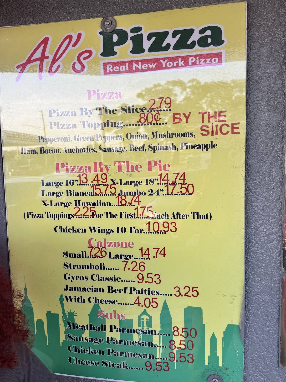 Menu at Al's Pizza pizzeria, Kissimmee, W Bryan St