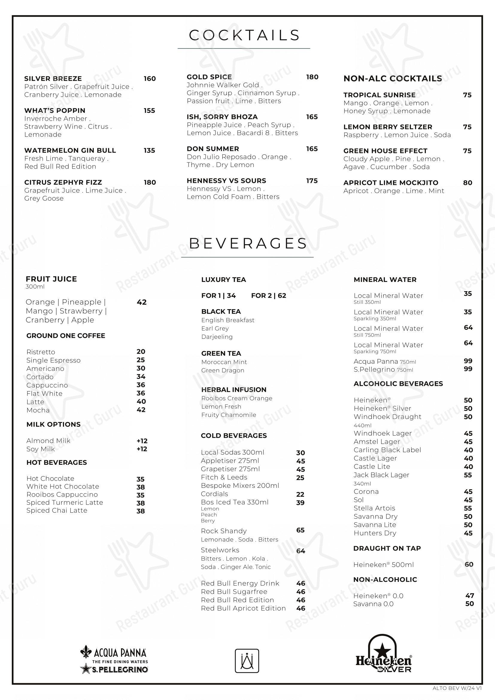 Carta del pub y bar Alto234, Sandton