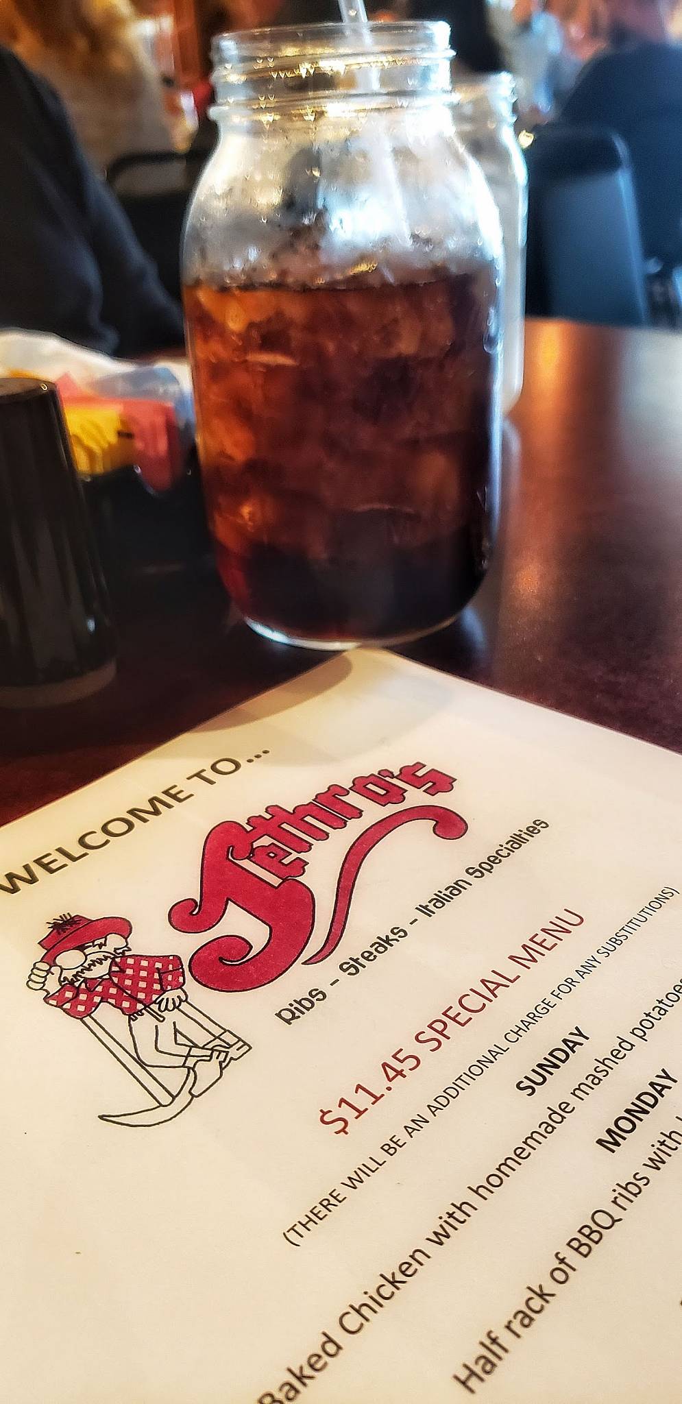 Menu at Jethro's steakhouse, Altoona